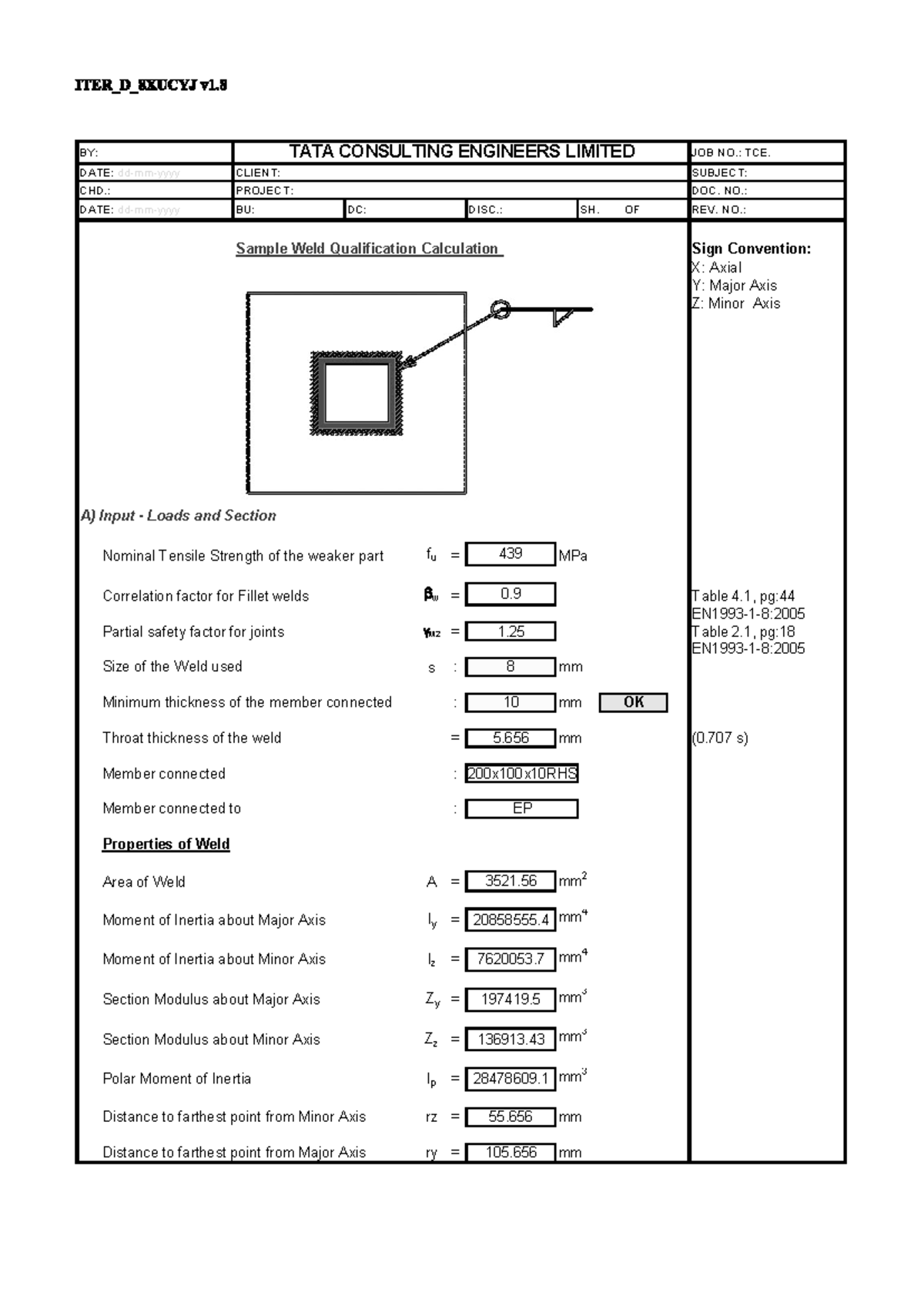 Weld Calculation By Job No Tce Date Dd Mm Yyyy Client Subject