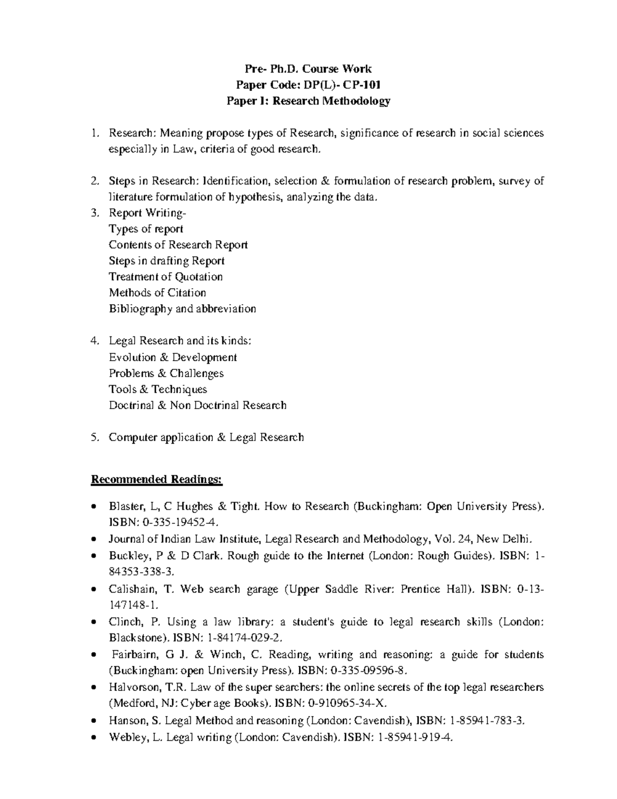 Lawprephd - Law research methodology paper - Pre- Ph. Course Work Paper ...