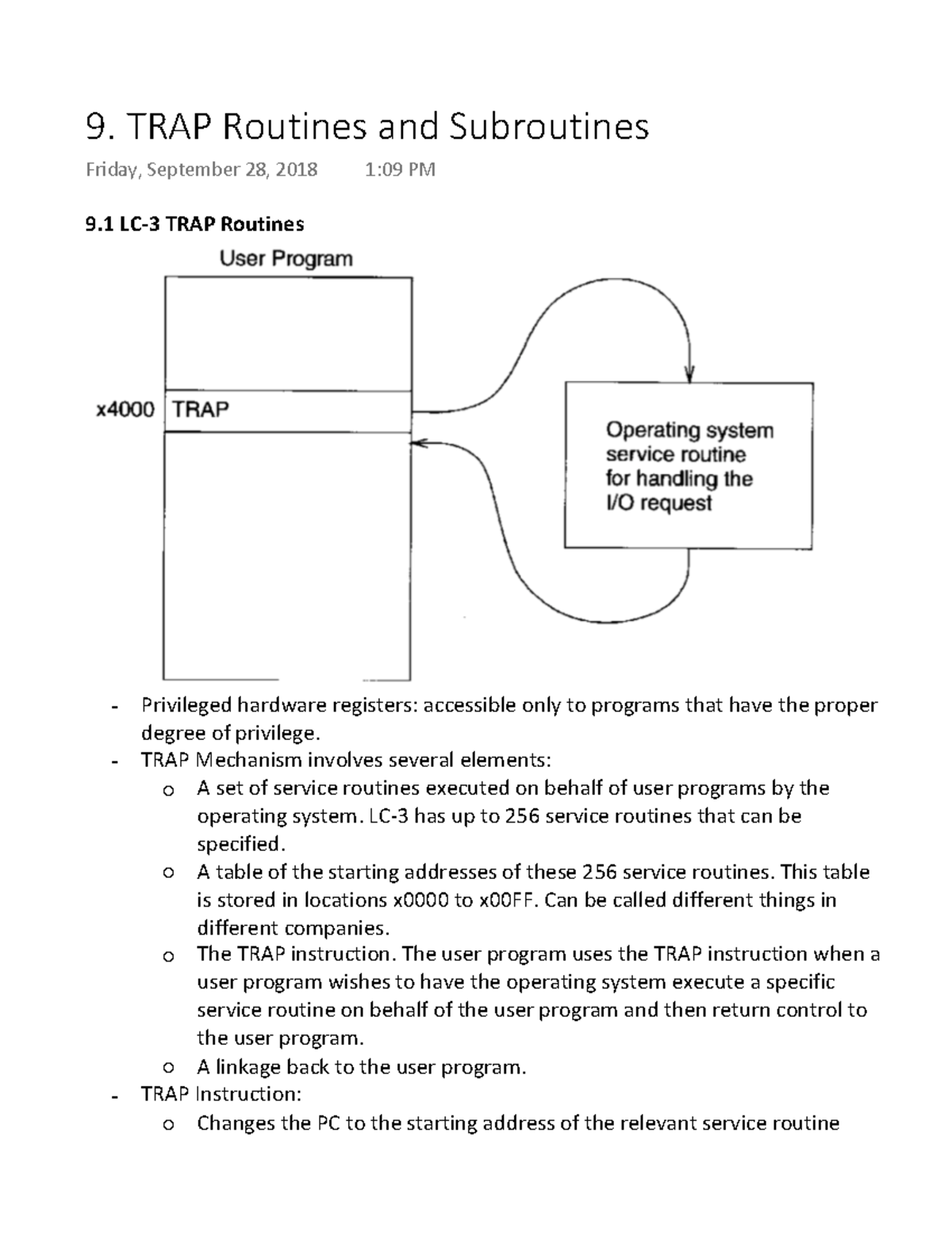 9. TRAP Routines and Subroutines - 9. TRAP Routines and Subroutines Friday, September 28, 2018 1 ...