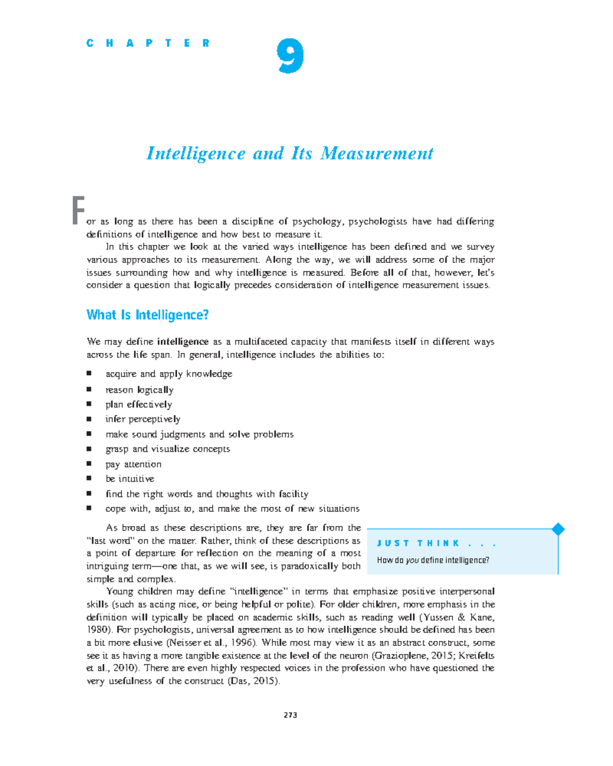 Cohen Swerdlik PSA Chapter 9 Intelligence and Measurement - 273 CHAPTER ...