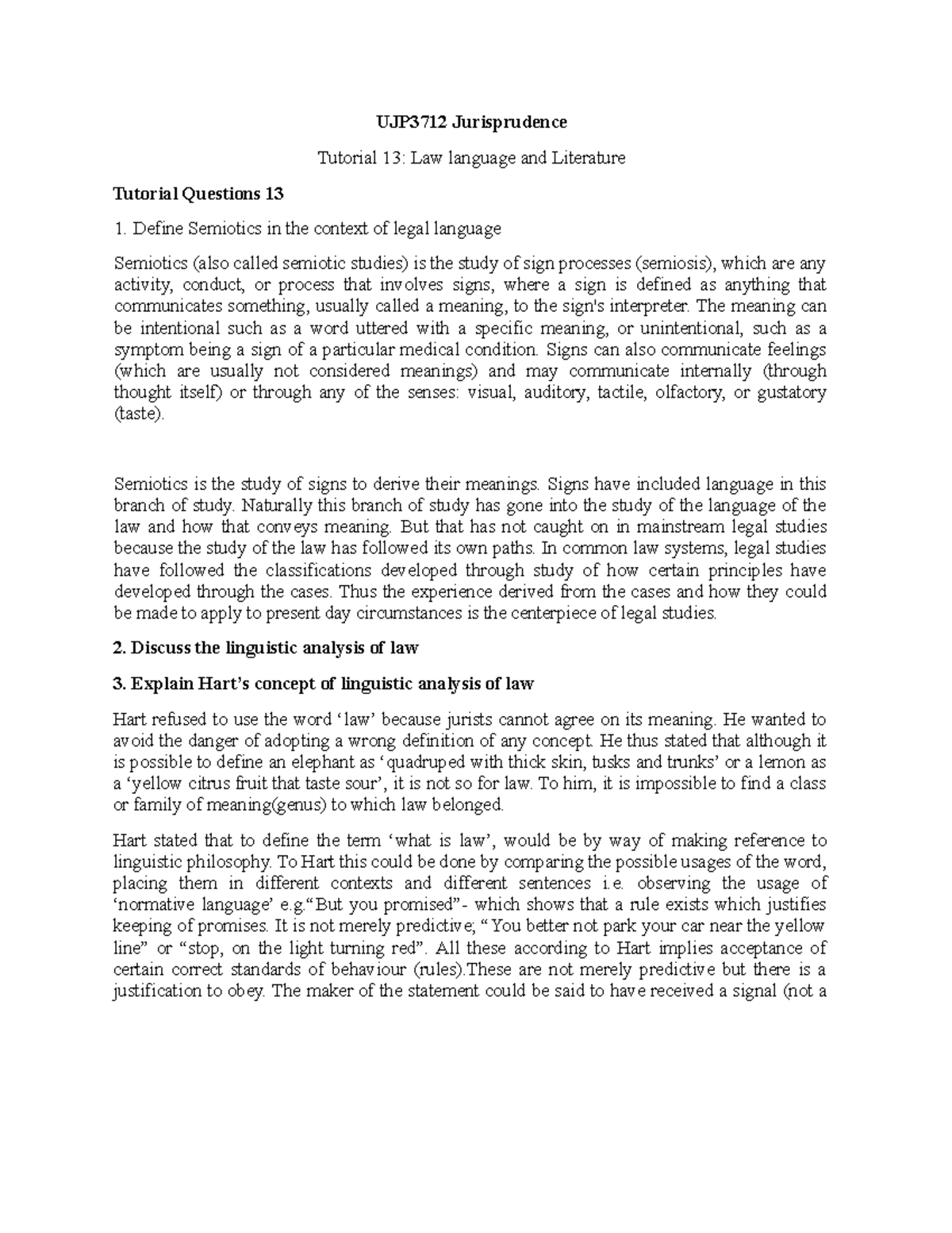 Tutorial 13 Law Language and Literature - UJP3712 Jurisprudence ...