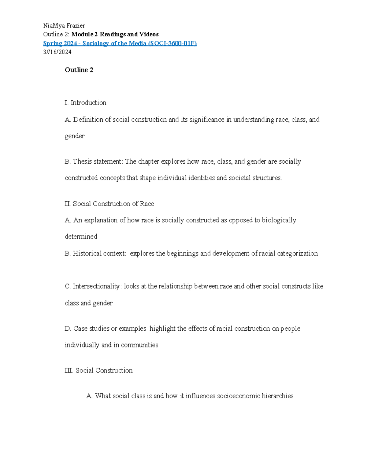 Outline 2 for module 2 - Outline 2: Module 2 Readings and Videos Spring ...