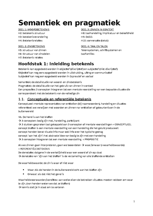 Semantiek en pragmatiek - Woordvooraf Semantiek= studie van de ...