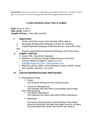 Lesson Planing - A Detailed Lesson Plan in English (Speaking) Teachers ...