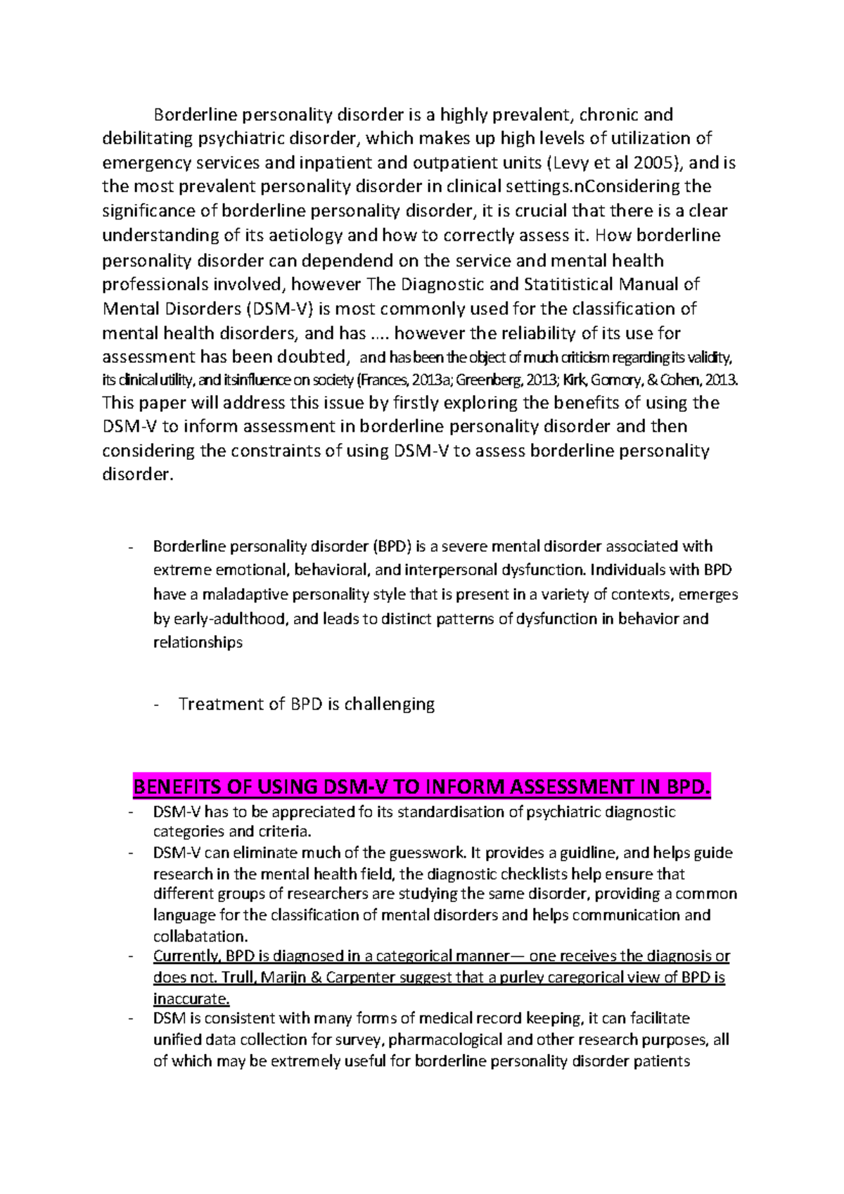 Ready TO Write UP DSM BPD - Borderline personality disorder is a highly ...