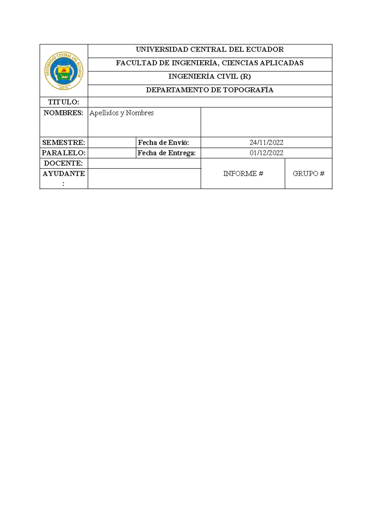 Membrete - Topografía - UNIVERSIDAD CENTRAL DEL ECUADOR FACULTAD DE INGENIERÍA, CIENCIAS ...