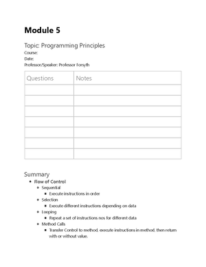 Exam 3 Review - William Forsyth - Exam 3 Review Topic: Review Course: Programming Principles ...