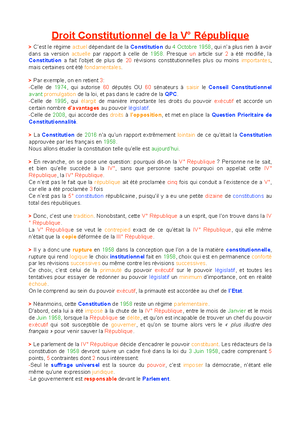 Droit de la Ve Republique DM (transition de la IVe et Ve République ...