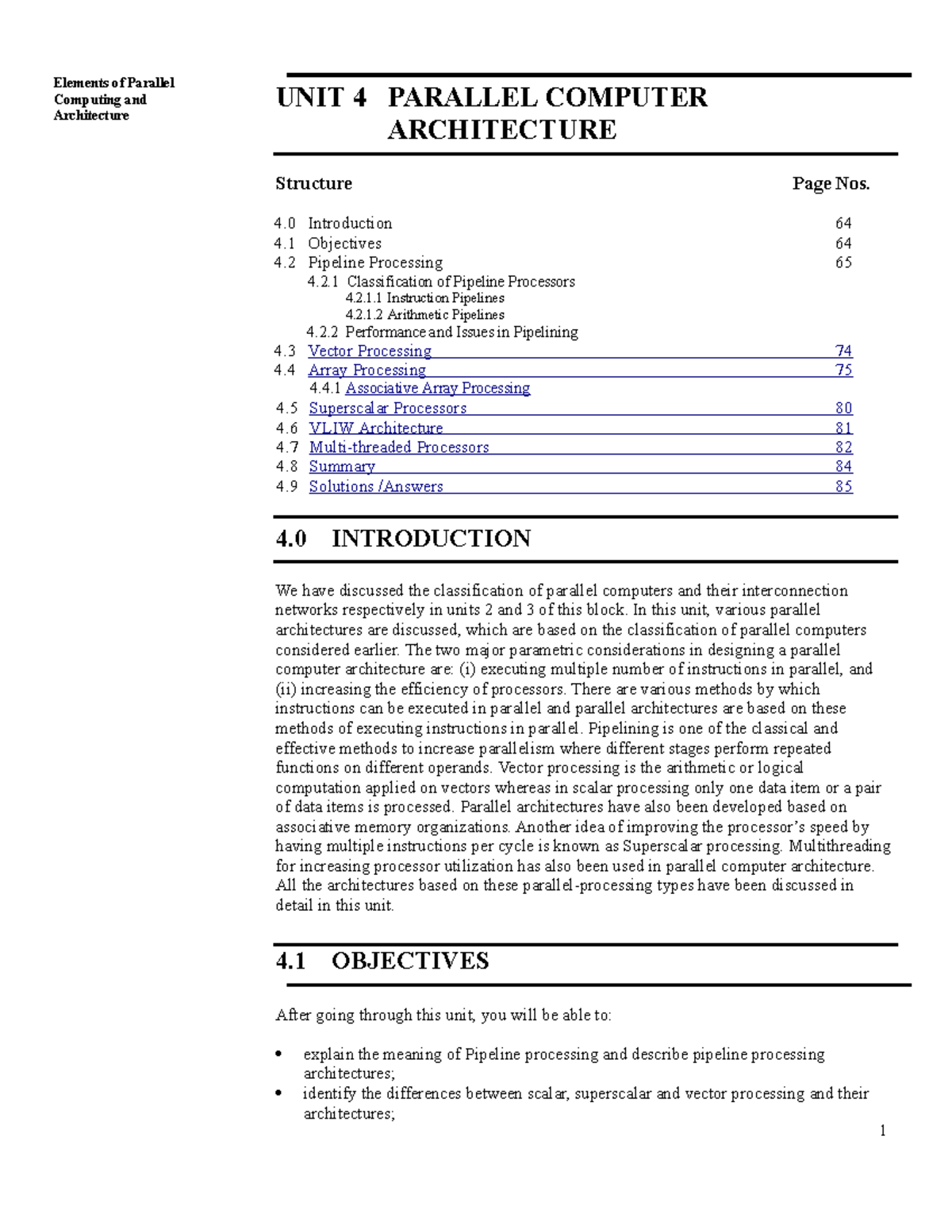 1 4 Parallel Computer Architecture 1 Unit 4 Parallel Computer