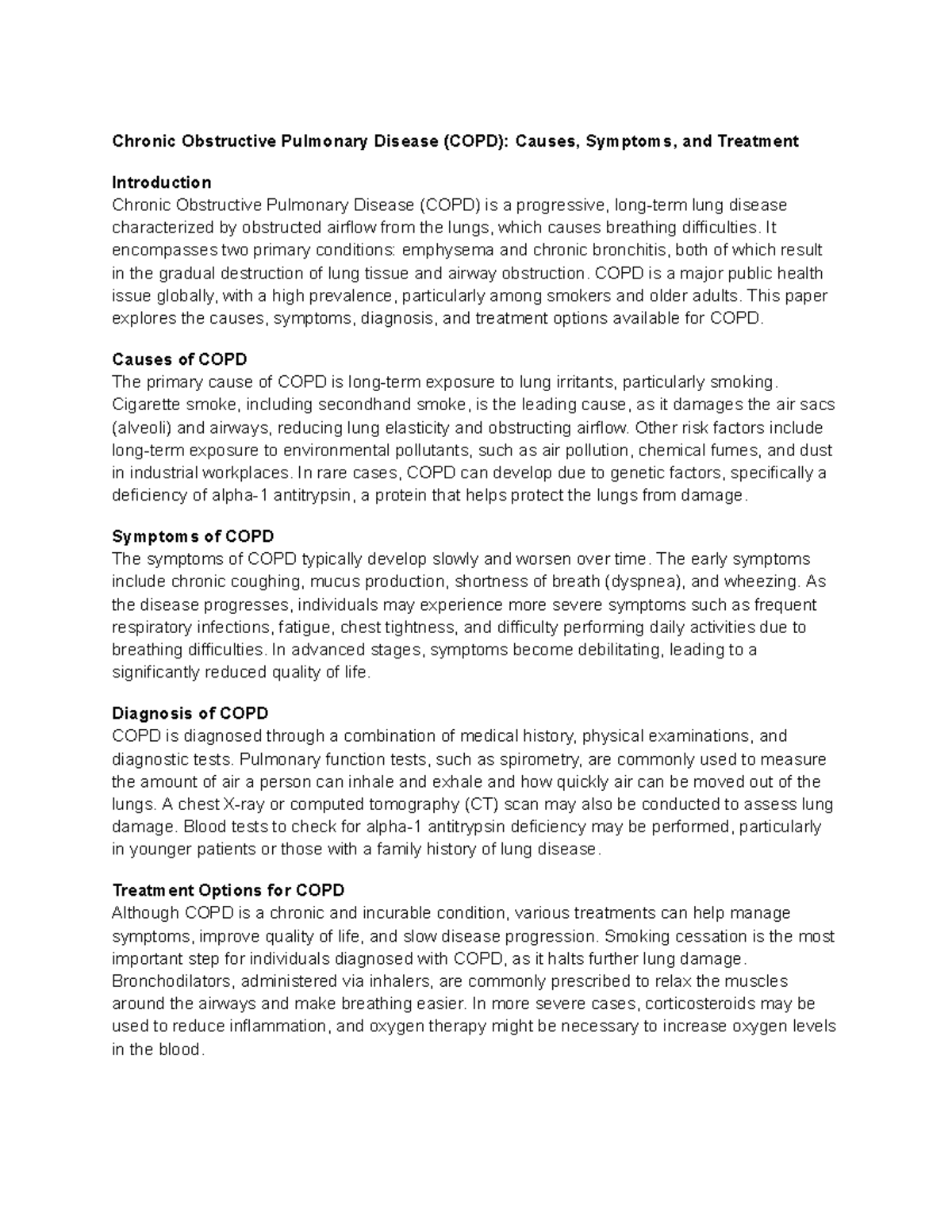 Copd - Summary Biology 107 - Chronic Obstructive Pulmonary Disease ...