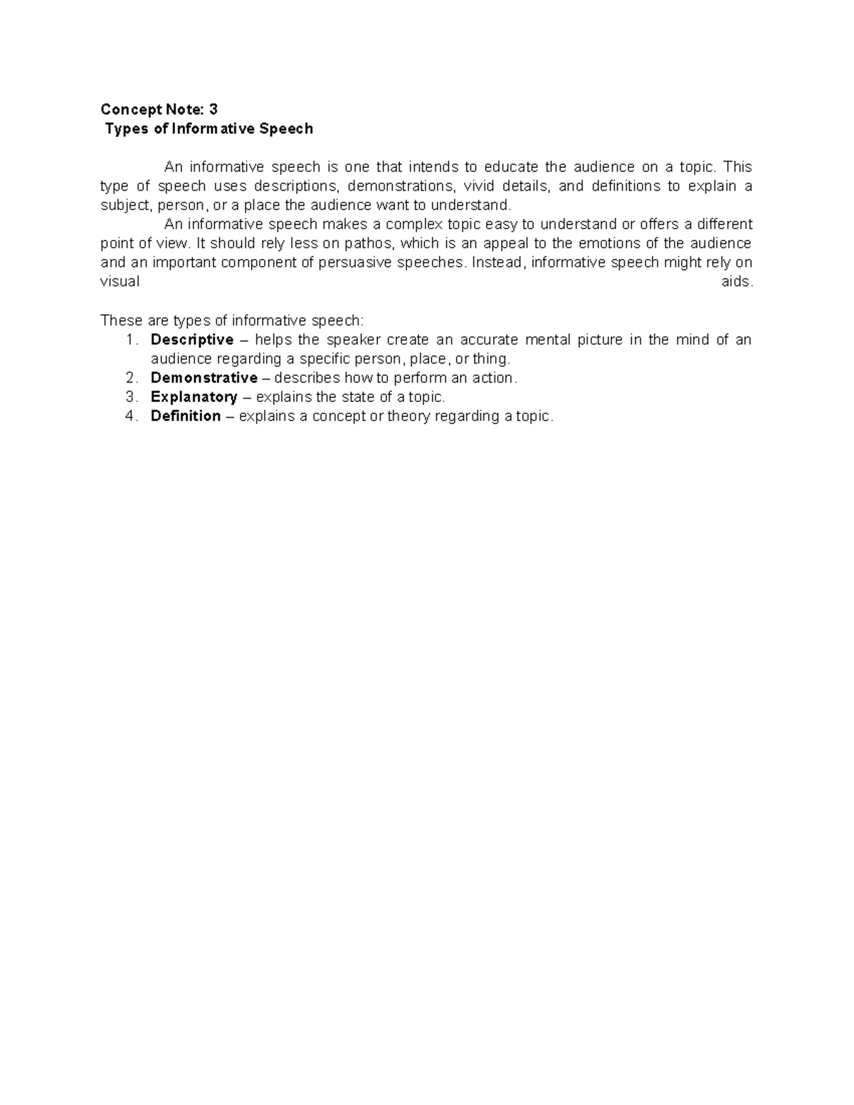 CN #3 - types of informative speech - Concept Note: 3 Types of ...