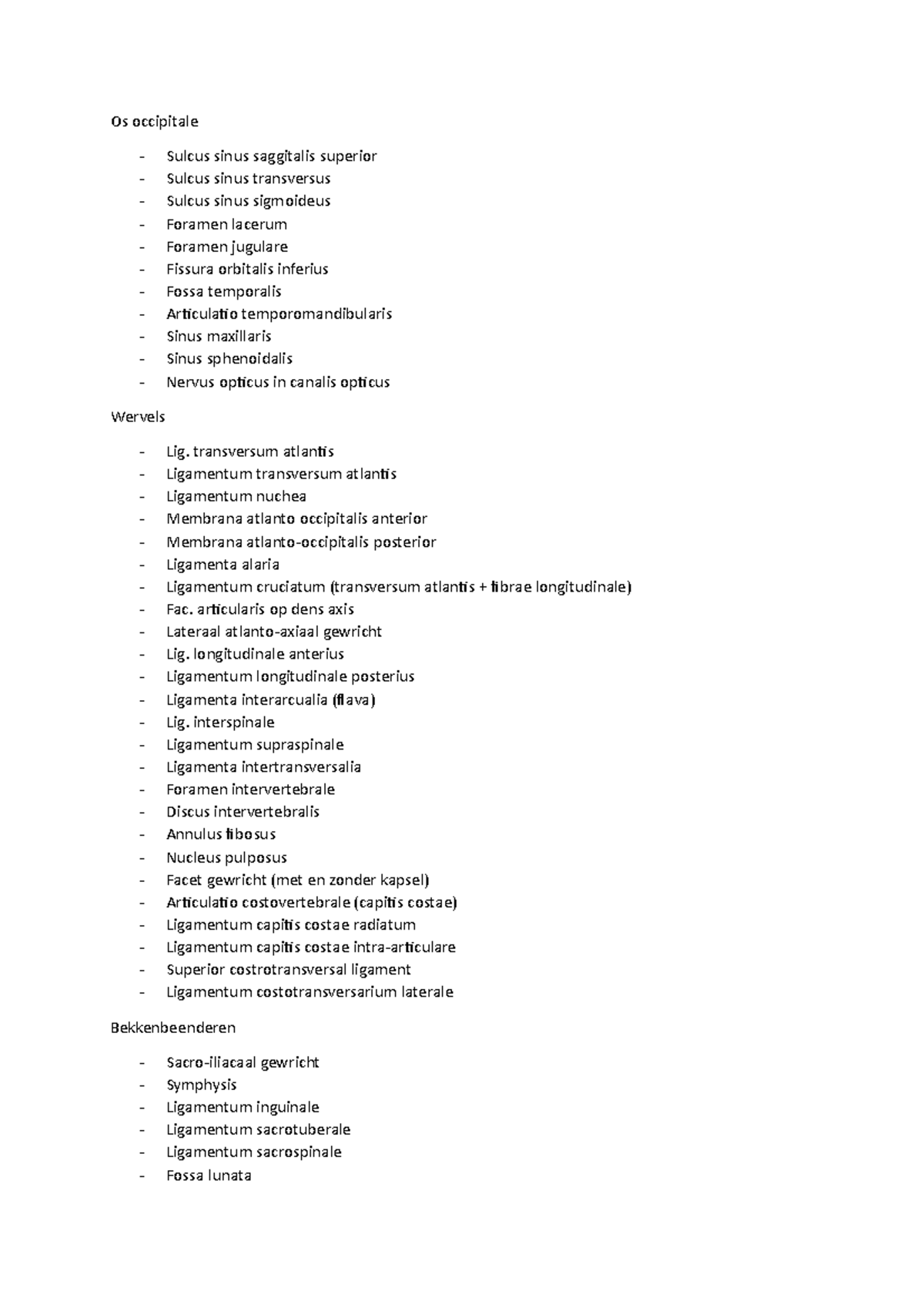 Gewrichten en ligamenten - Os occipitale Sulcus sinus saggitalis ...