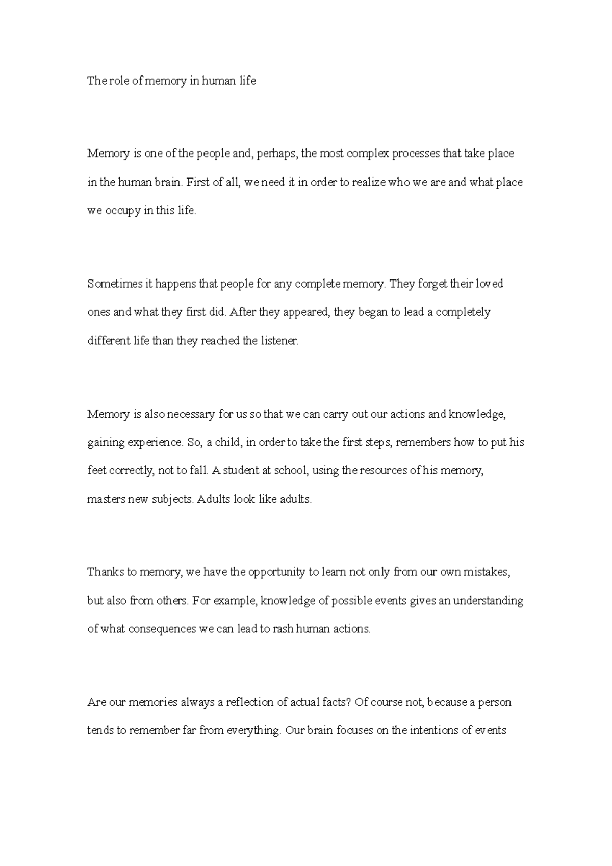 17.The role of memory in human life - The role of memory in human life ...