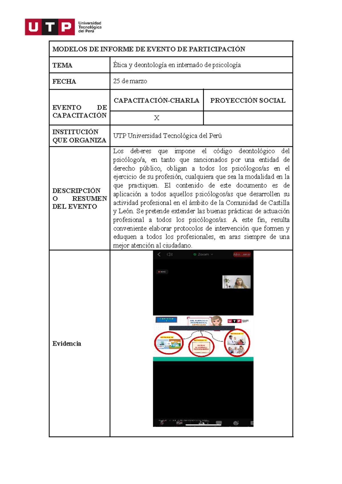 Informe DE Evento - MODELOS DE INFORME DE EVENTO DE PARTICIPACIÓN TEMA ...