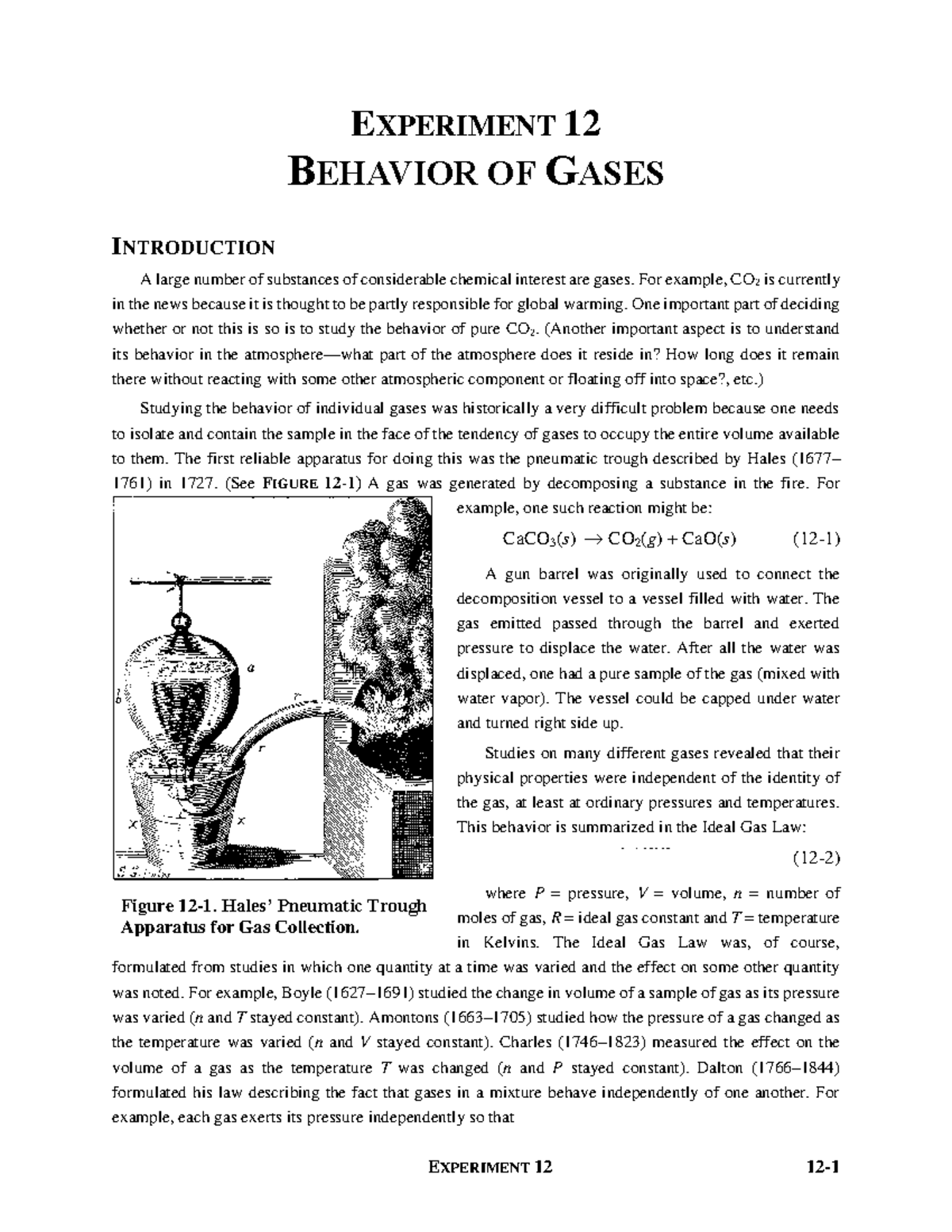 Uof C GL12 Lab - experiment lab - EXPERIMENT 12 BEHAVIOR OF GASES ...