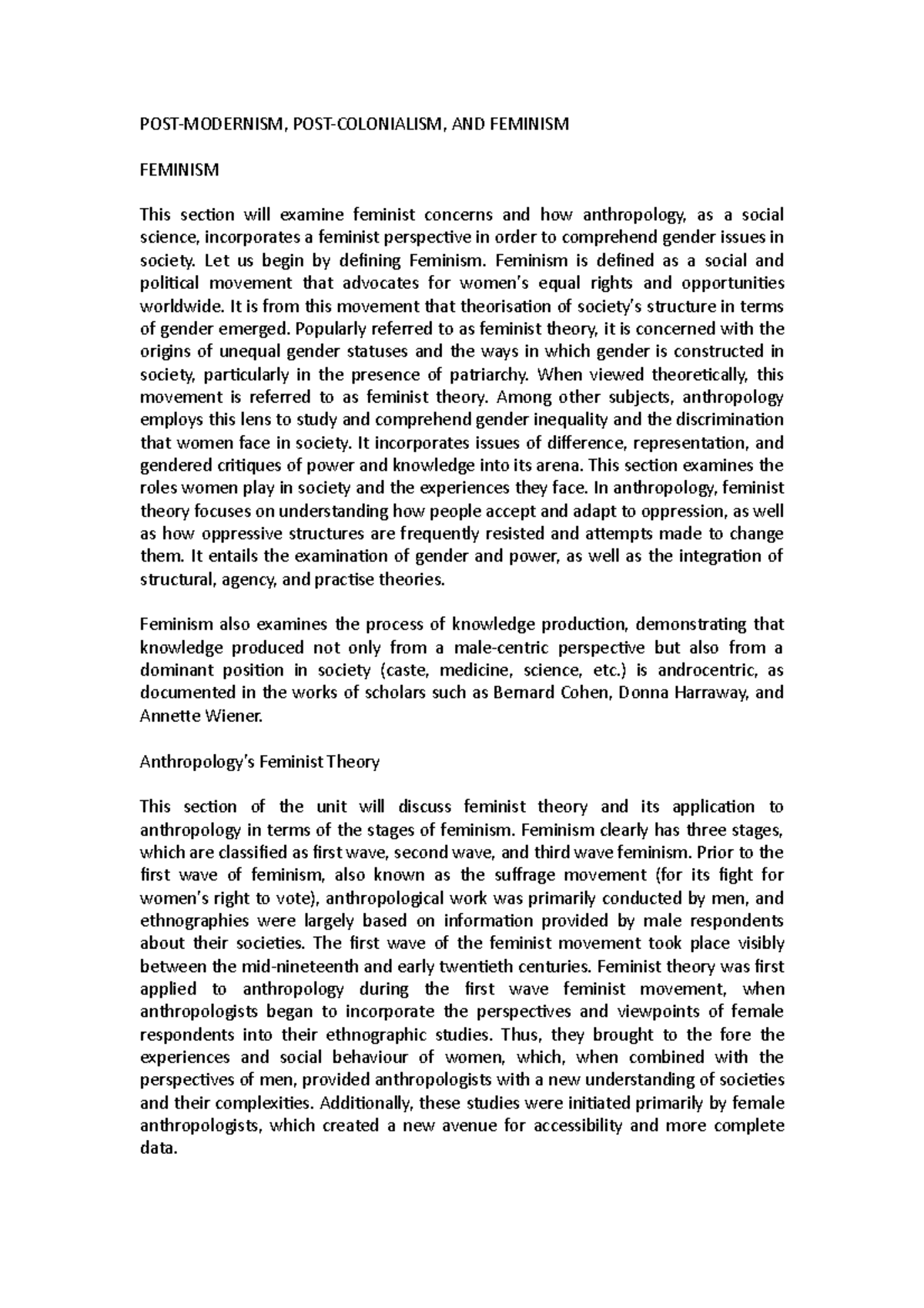 POST- Modernism, POST- Colonialism, AND Feminism - POST-MODERNISM, POST ...