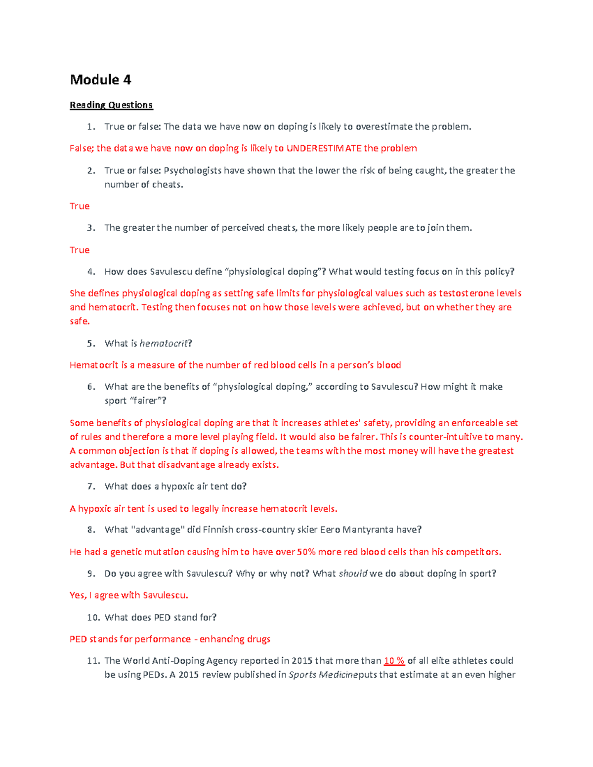 Kines 100 Reading Guide and Lecture Questions 4 - Module 4 Reading Questions True or false: The ...