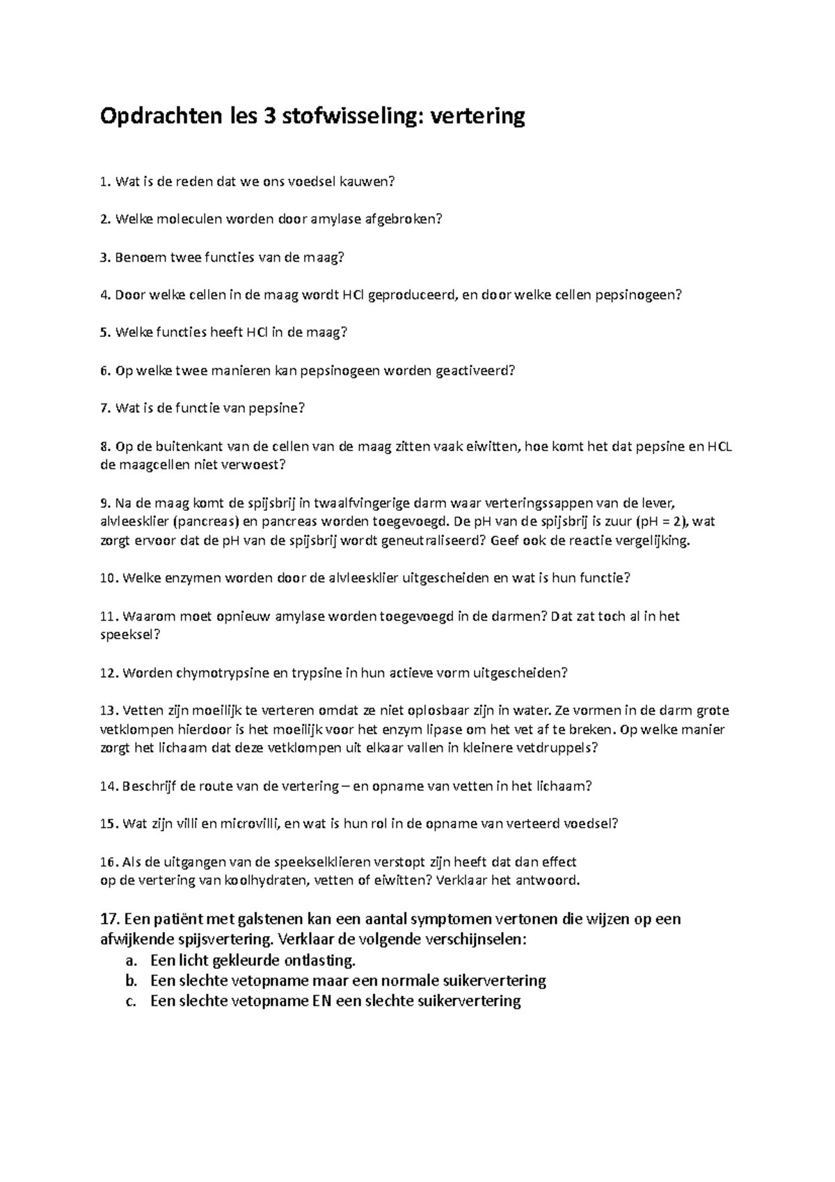 Opdrachten Les 3 vertering 2020-2021 - Opdrachten les 3 stofwisseling ...