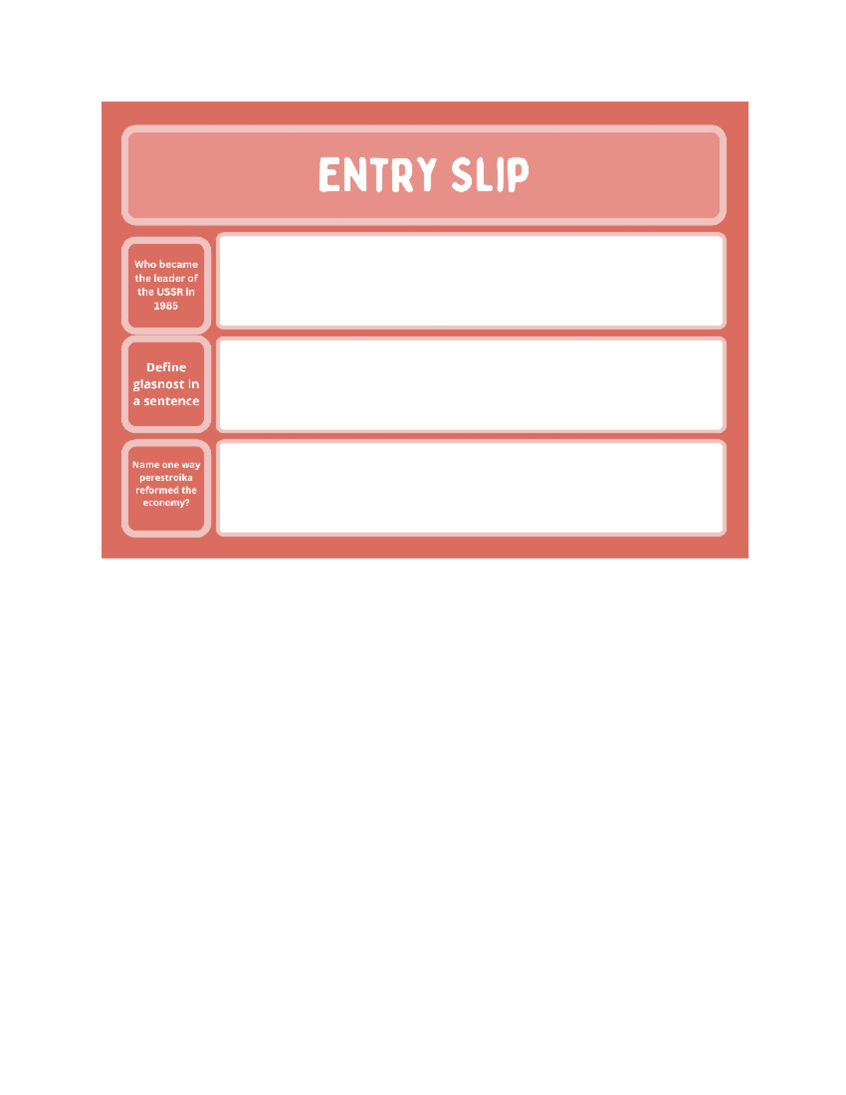 Grade 12 History Entry Slip on the Revolutions of 1989 - Examining the ...