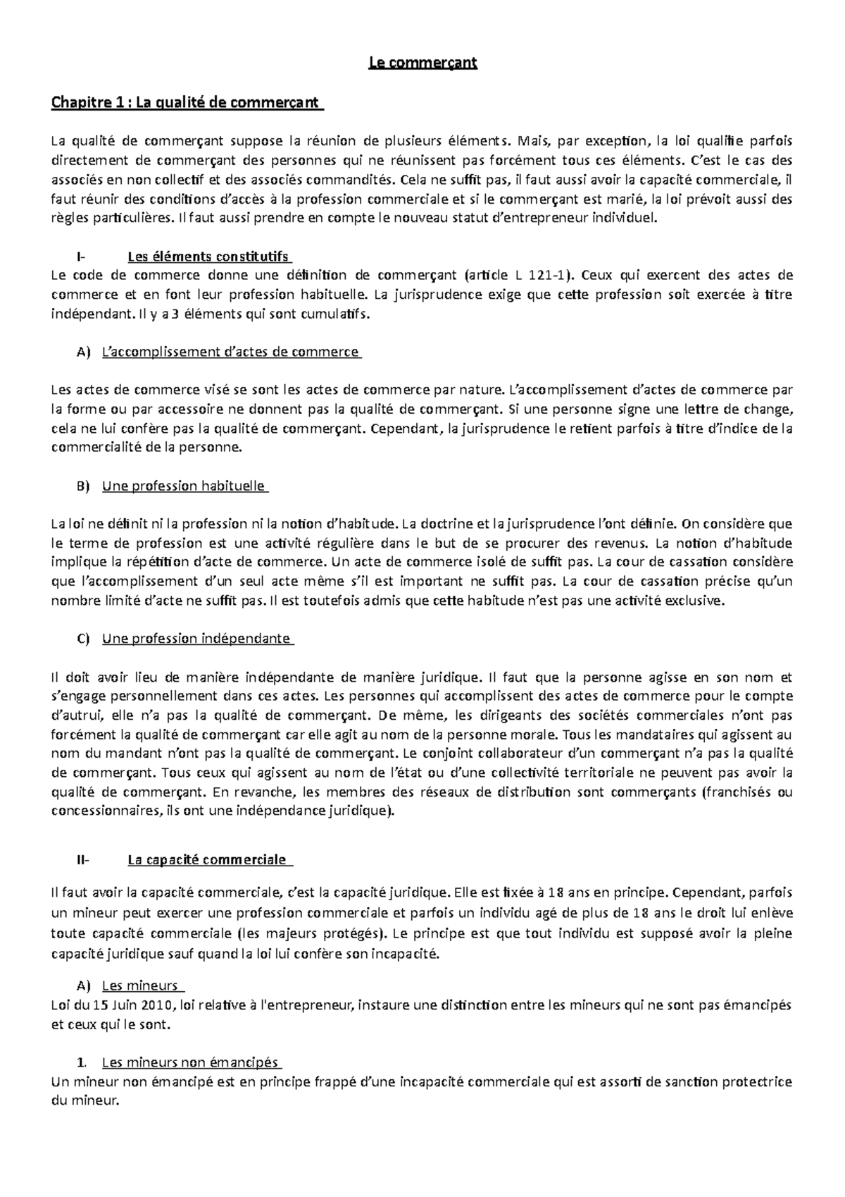 Le commerçant - note de cours sur le commercant - Le commerçant ...