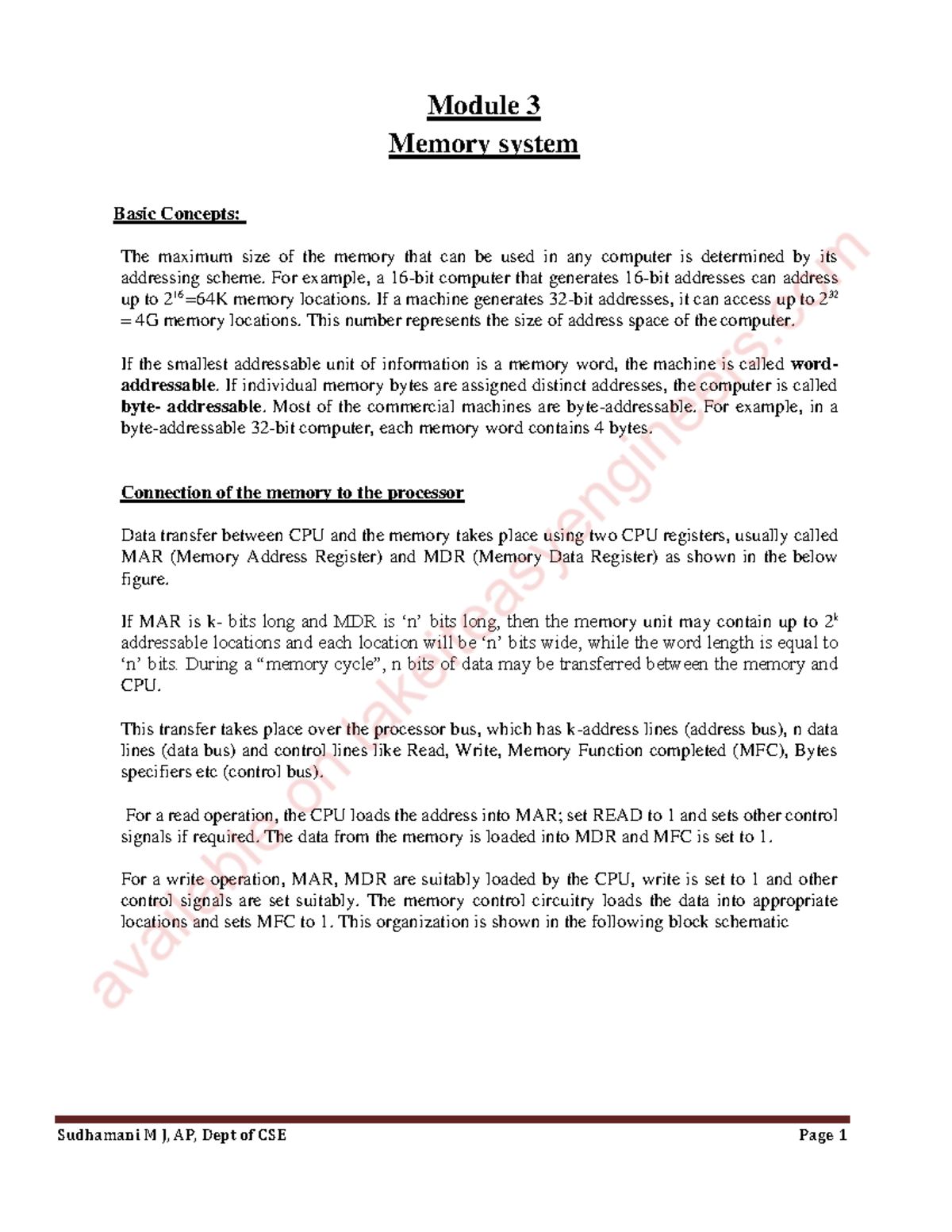 CO module 3 TIE - These are some 21CS34 Notes - Module 3 Memory system ...