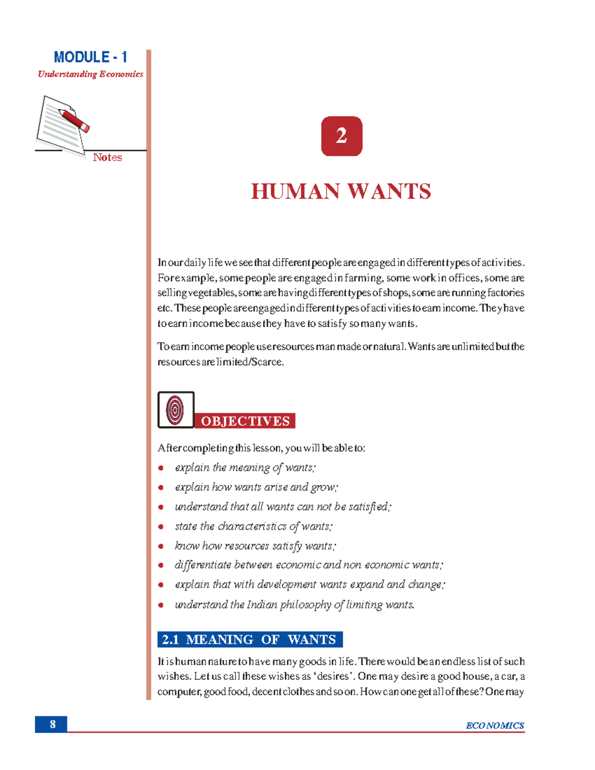 HUMAN WANTS - EXPLAINED - Understanding Economics Notes 8 2 HUMAN WANTS ...