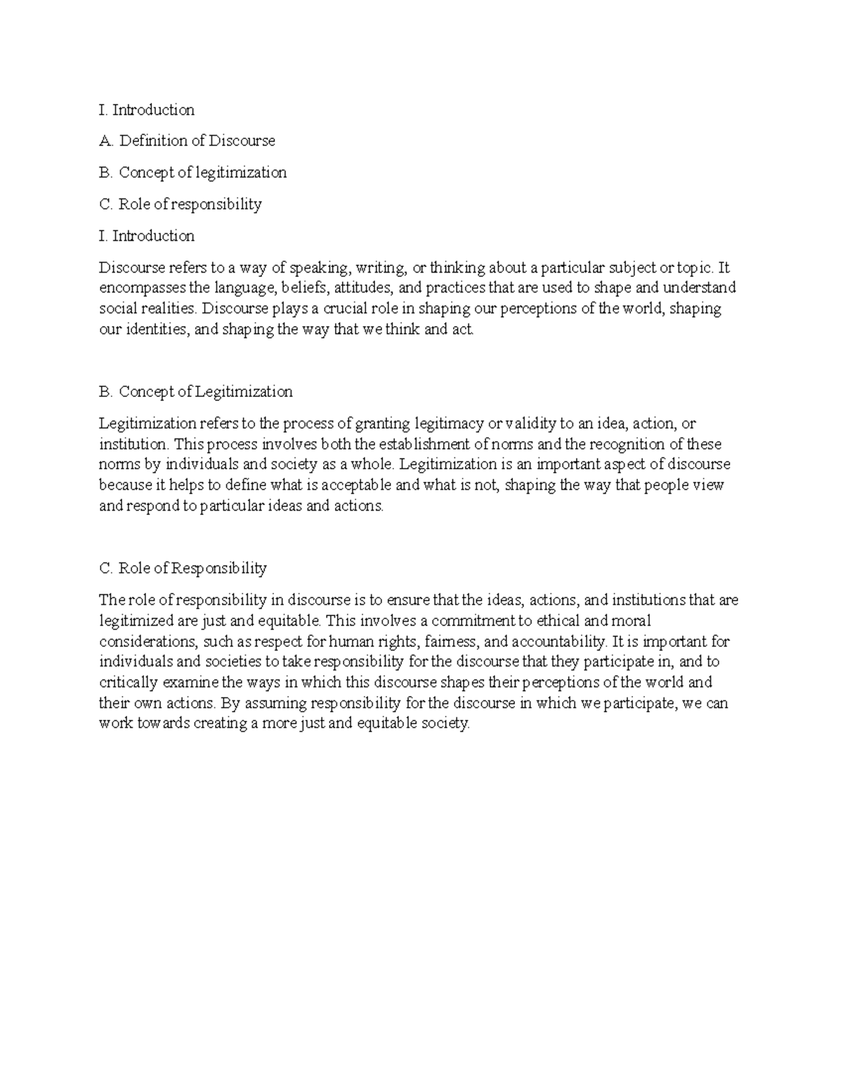 Discourse, legitimization, and responsibility 1 - I. Introduction A ...