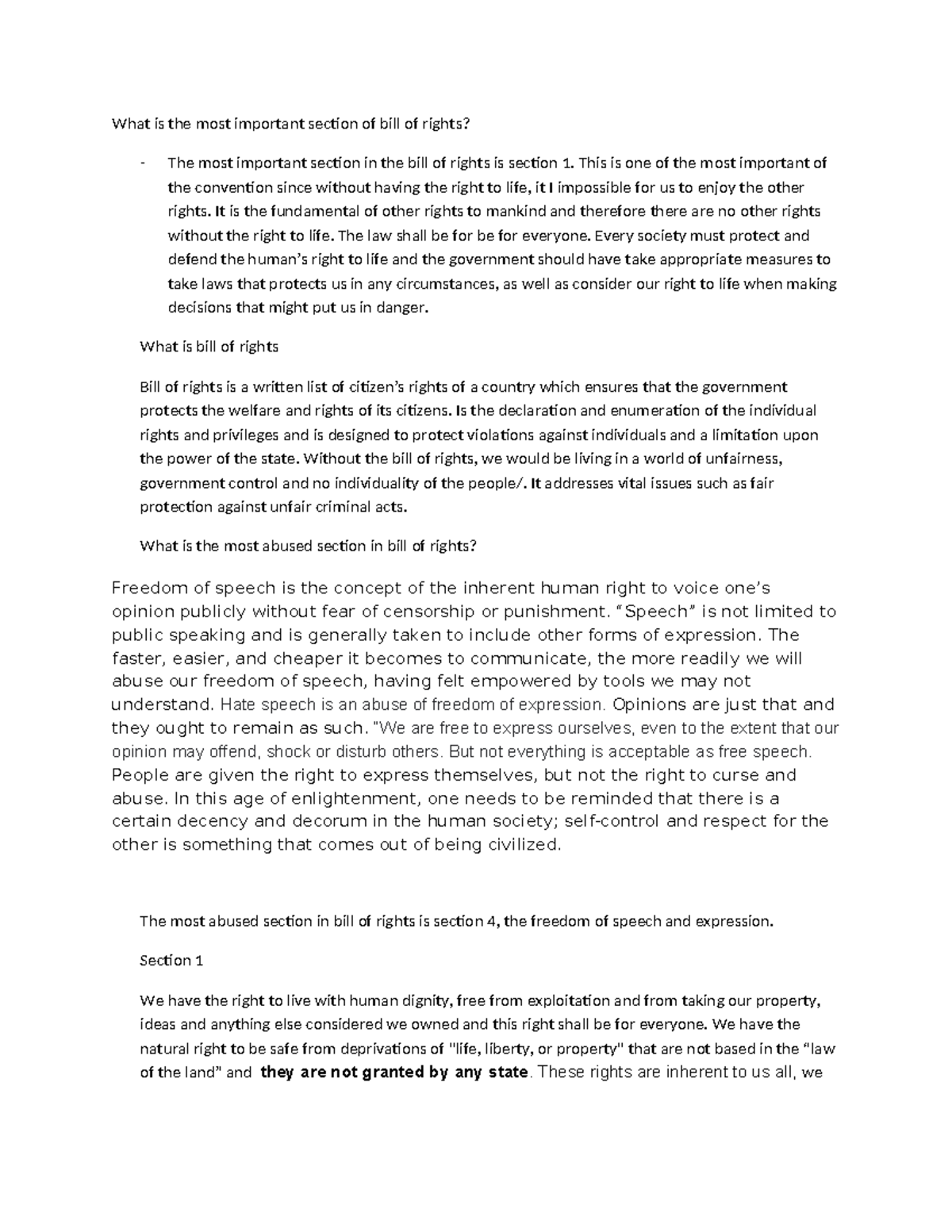 Billl of rights - What is the most important section of bill of rights ...