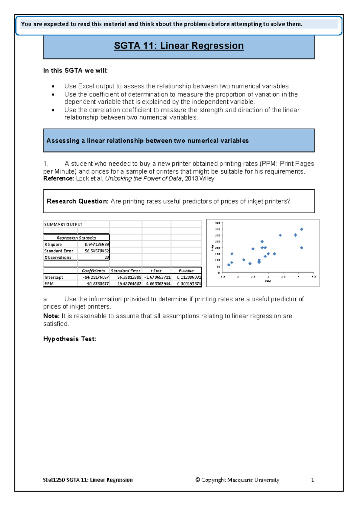 Stat1250 Sgta11pdf Notes Stat1250 Sgta 11 Linear Regression © Copyright Macquarie 