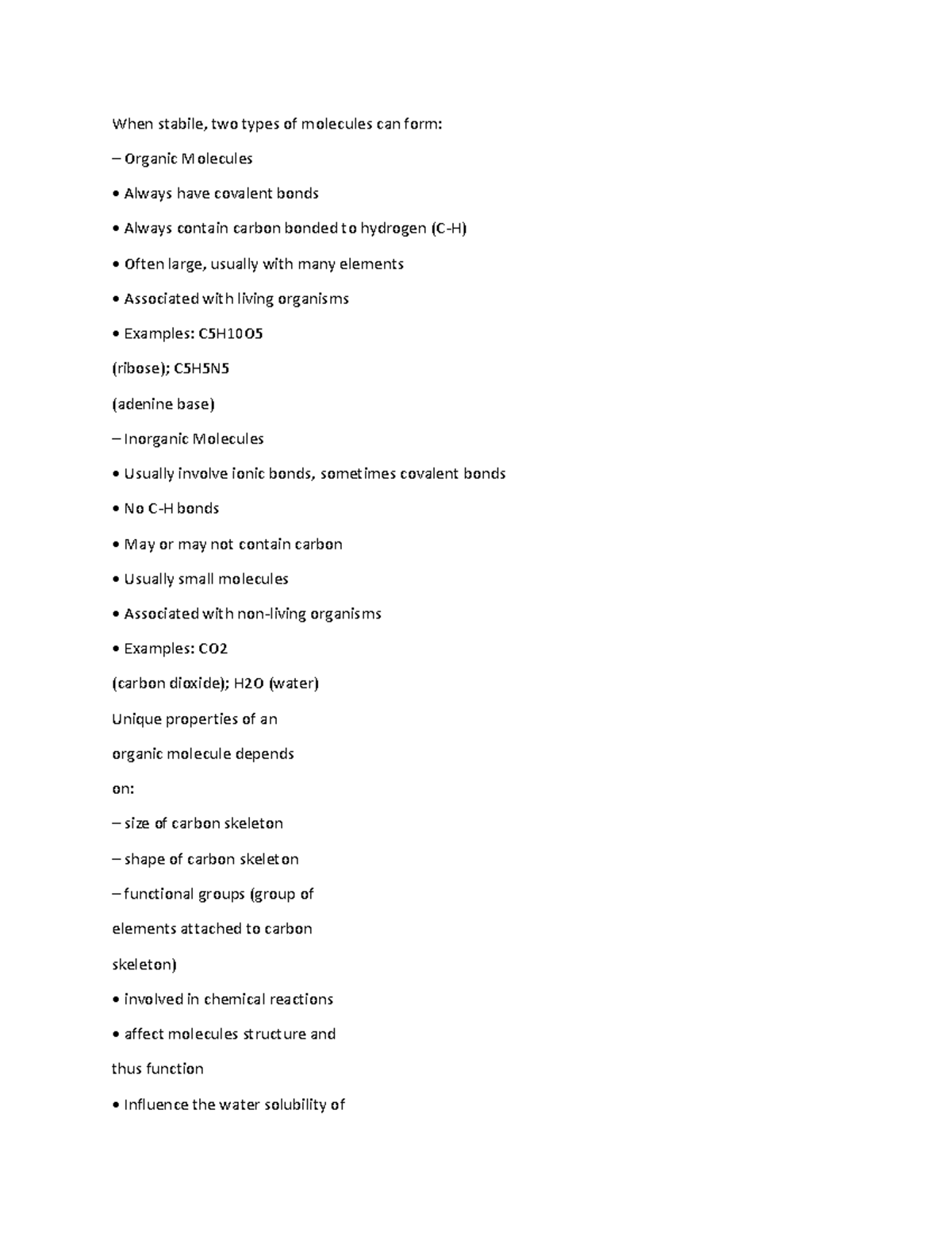 Document 19 - What is Organic Molecules? - When stabile, two types of ...