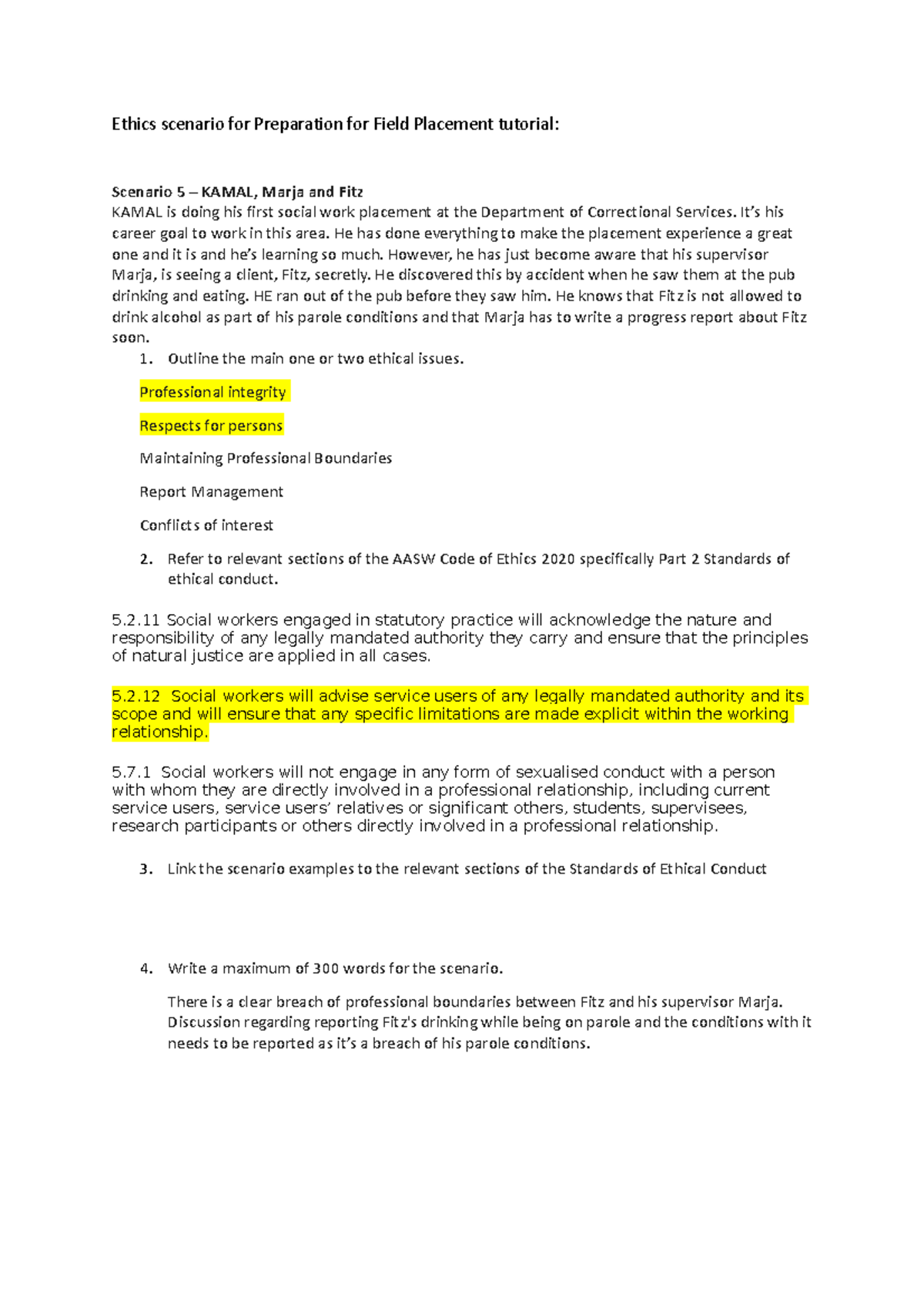 Ethics scenario for Preparation for Field Placement tutorial - It’s his ...
