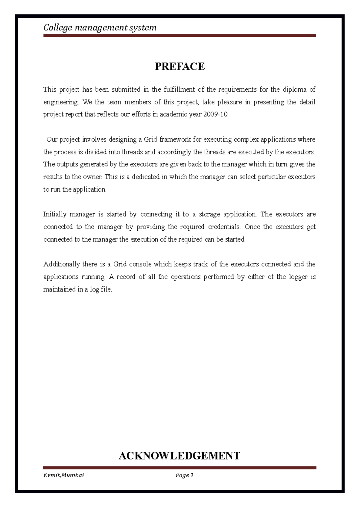 MS MAIN - College Management - PREFACE This project has been submitted ...