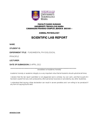 Lab bio560 - This is the Lab Report for Animal Physiology - UNIVERSITI ...