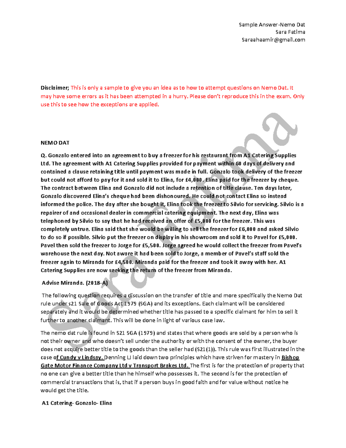 Nemo Dat (Prop) - nemo dat rule - Sara Fatima Saraahaamir@gmail Disclaimer; This is only a ...