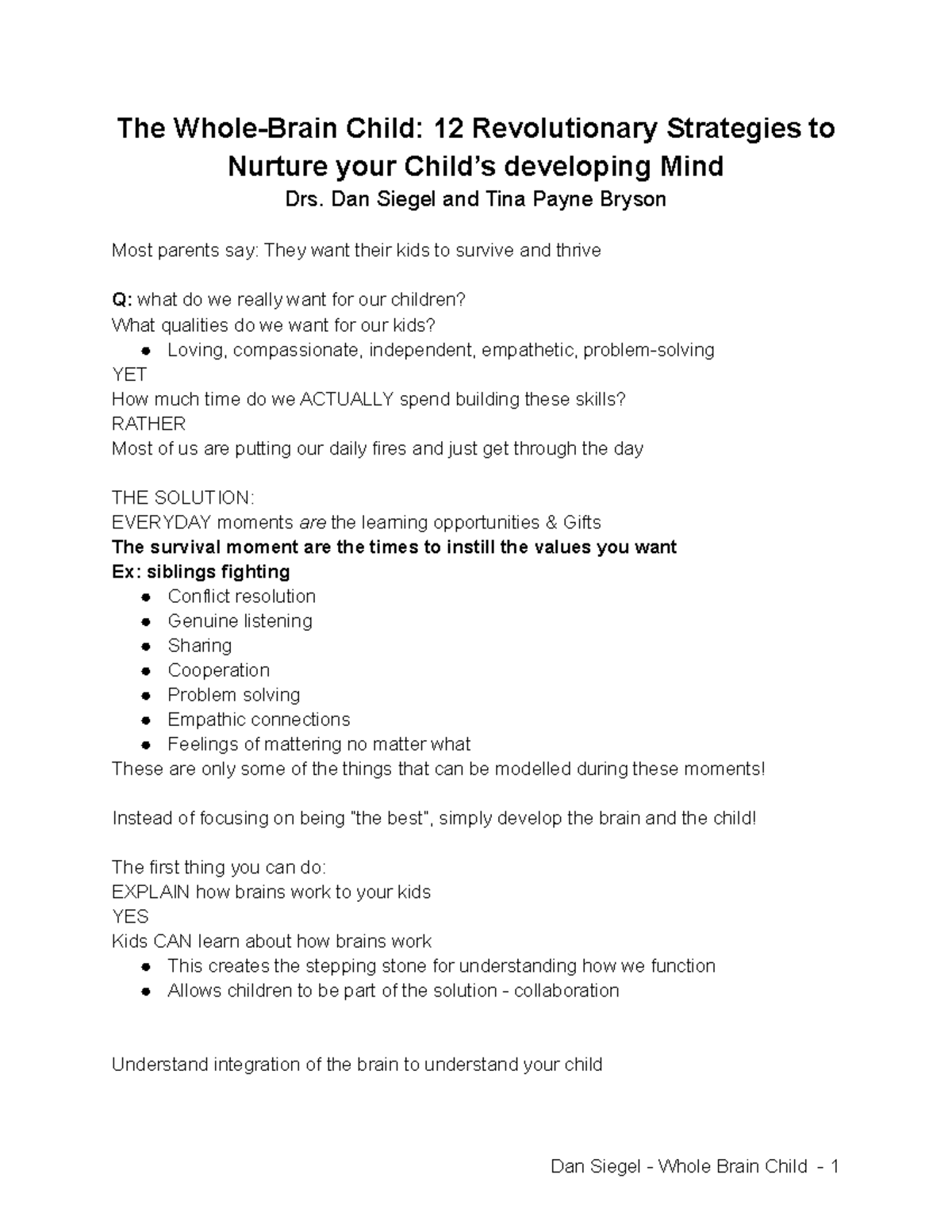 The Whole-Brain Child - whole notes of ideas of the book. very detailed ...