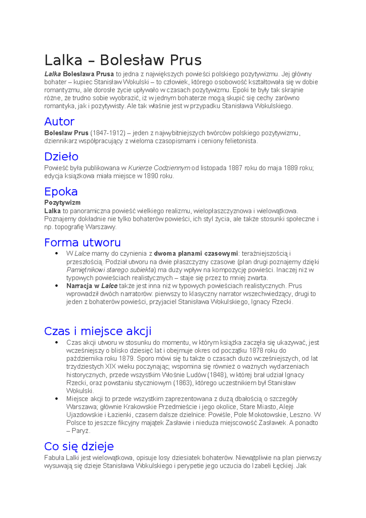 Lalka - opracowanie lektury - Lalka – Bolesław Prus Lalka Bolesława ...