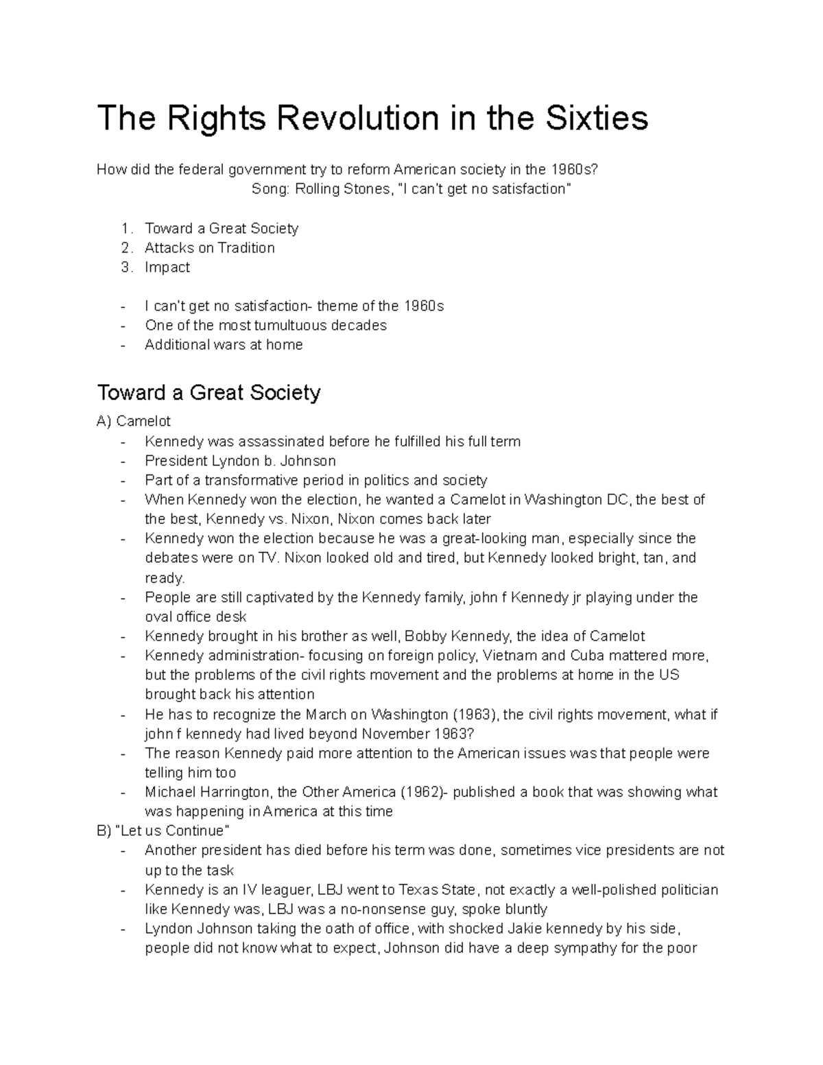 The Rights Revolution in the Sixties (60s), Great Society, Attacks on ...