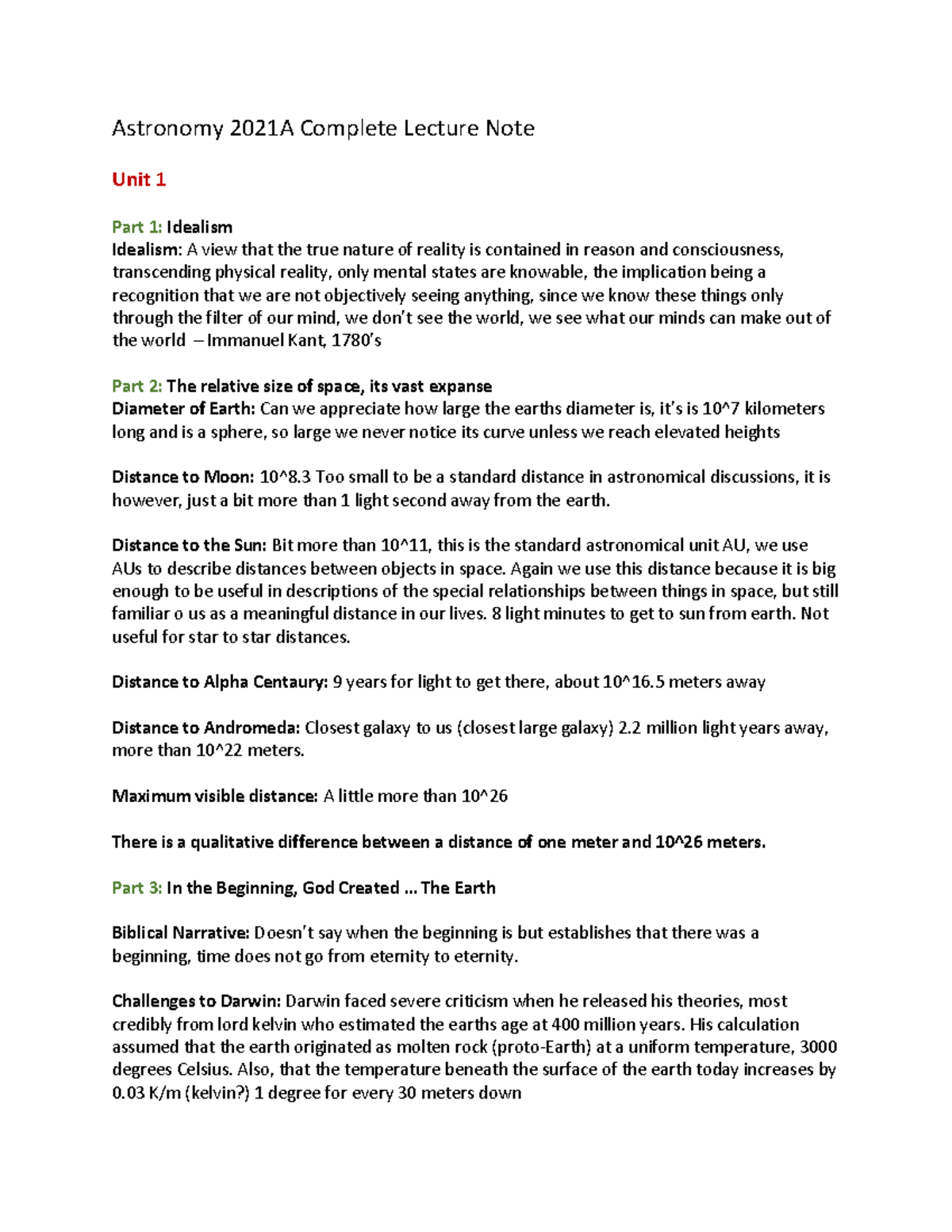 Astronomy 2021A Complete Lecture Note for midterm 1 - Astronomy 2021A/B ...