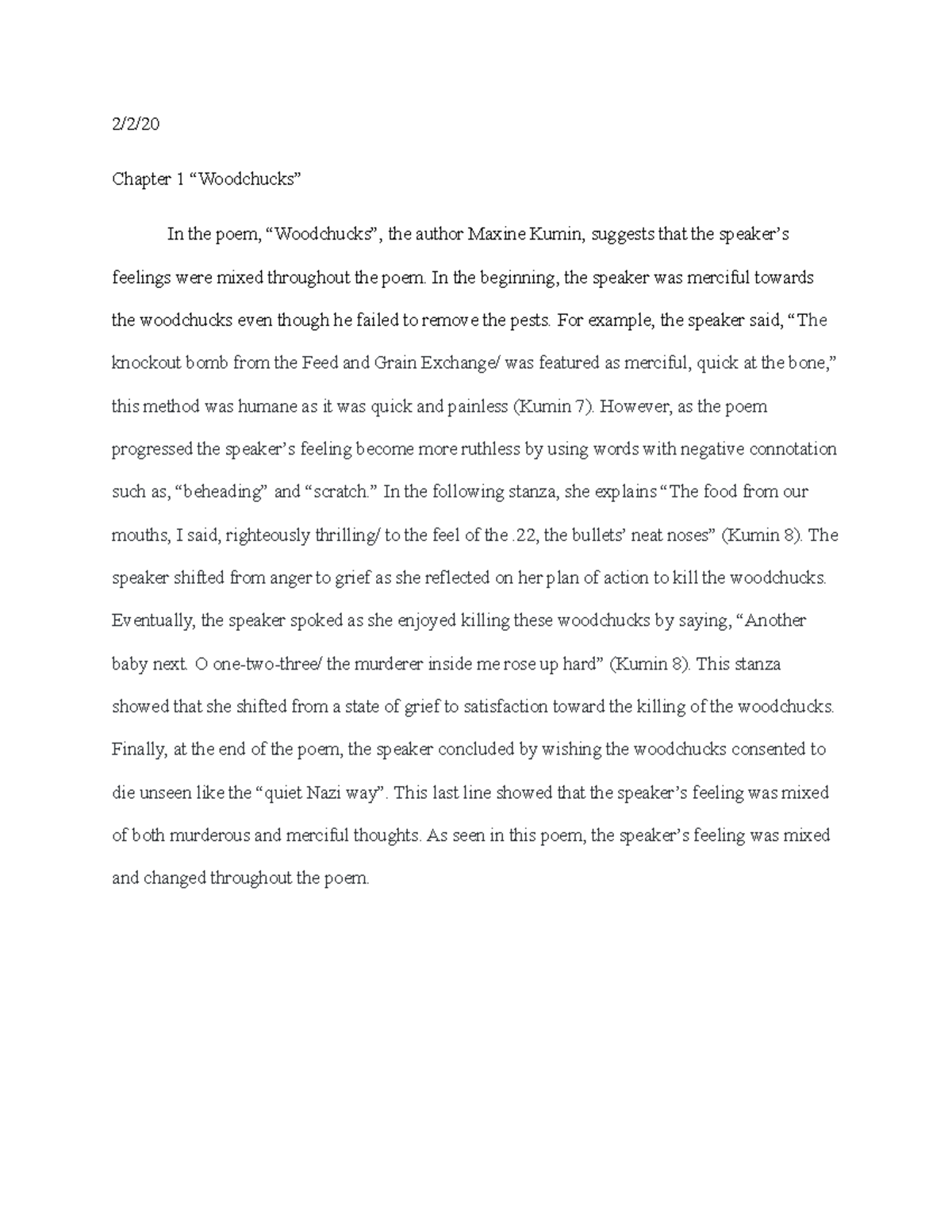 Poem Analysis Woodchucks - 2/2/ Chapter 1 “Woodchucks” In the poem ...