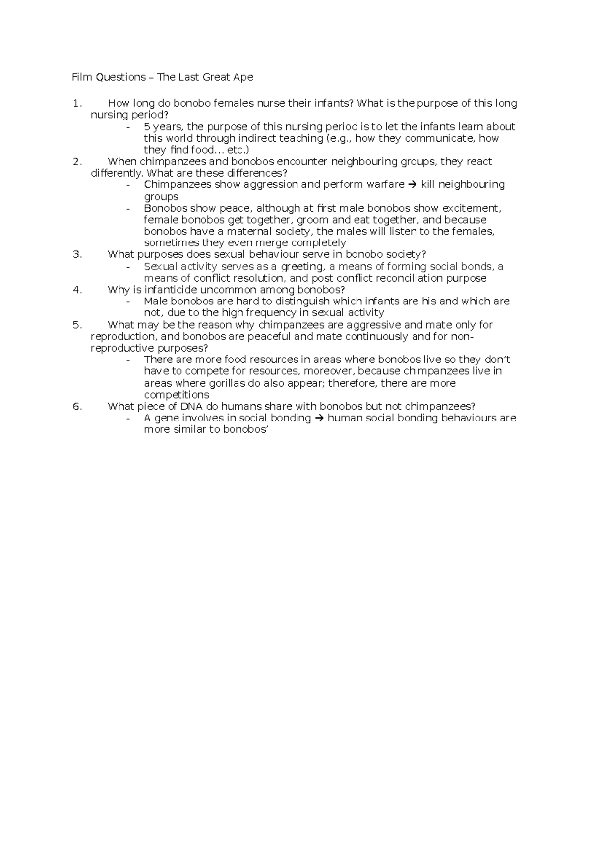 Film Questions- The Last Great Ape - Film Questions – The Last Great ...