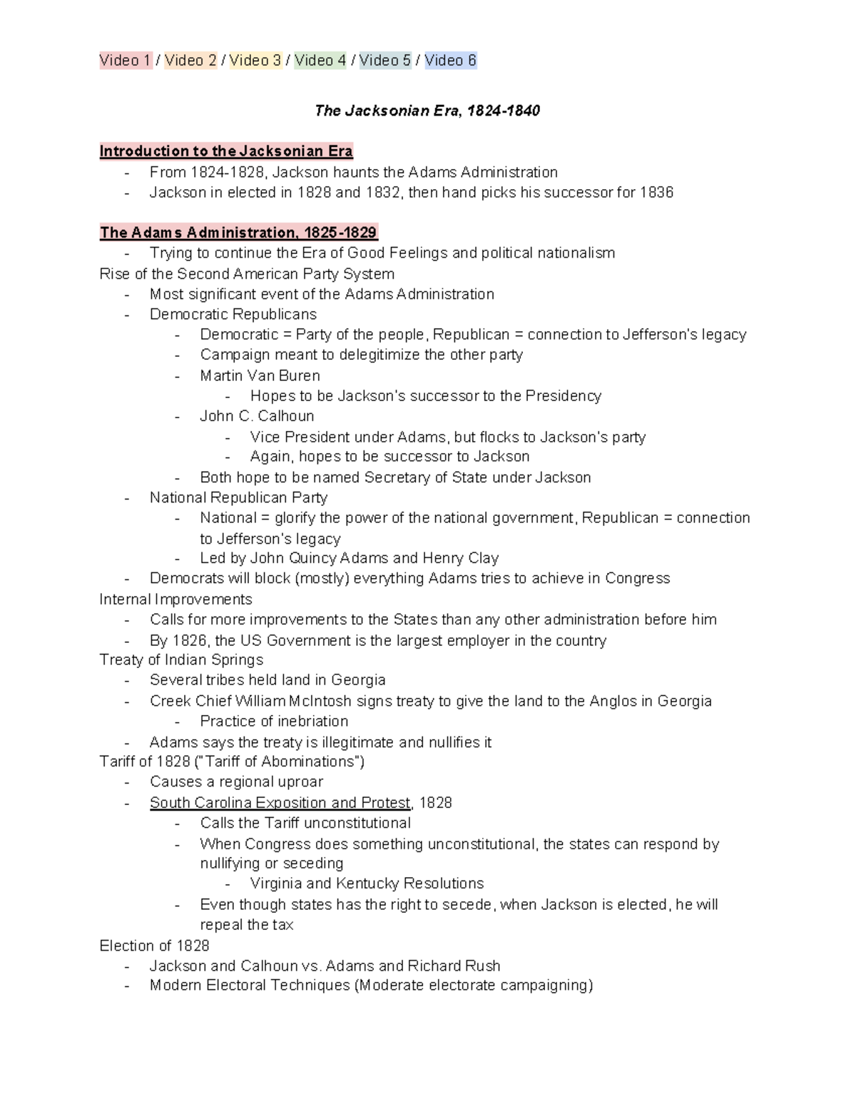 Week 10 The Jacksonian Era - Video 1 / Video 2 / Video 3 / Video 4 ...