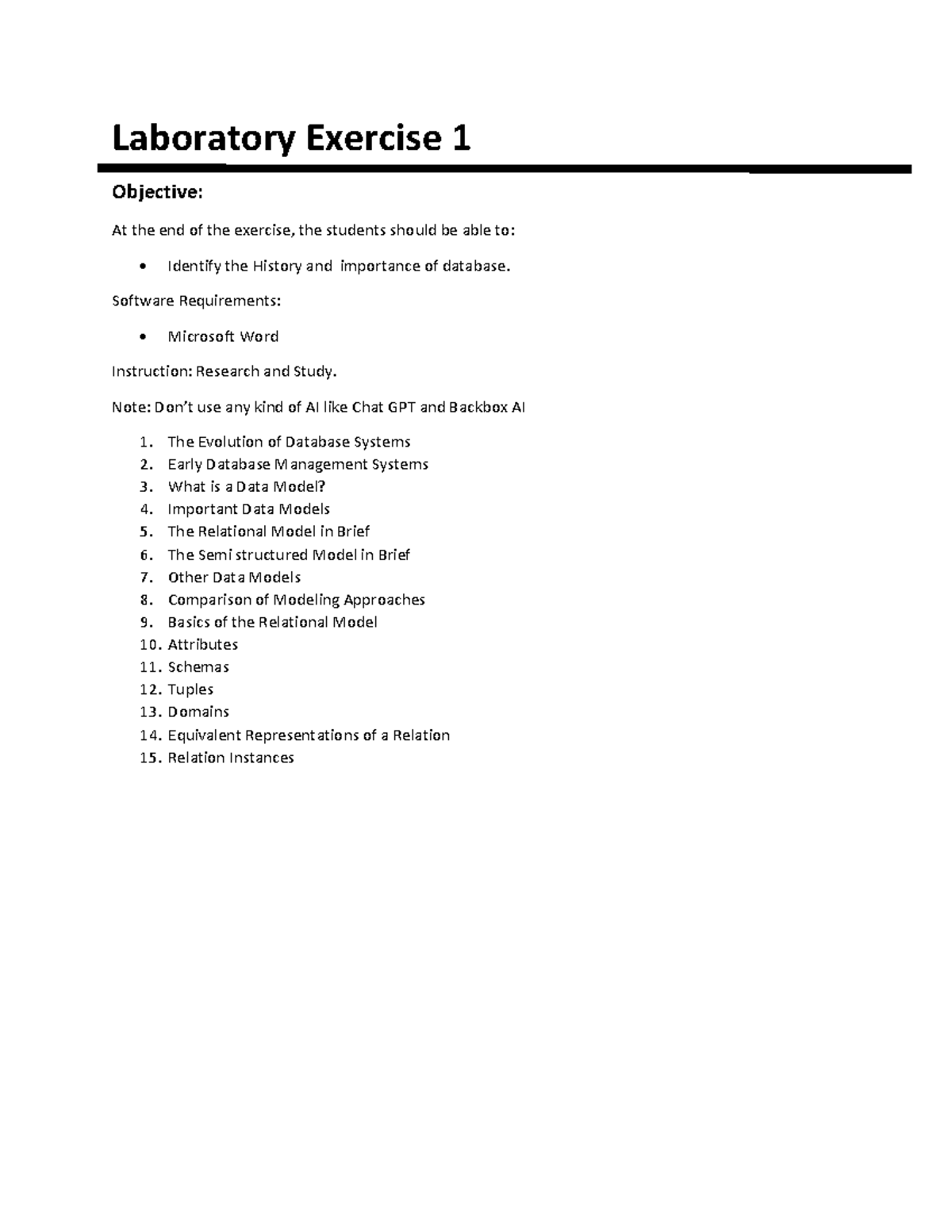 Laboratory Exercise 1 - none - Laboratory Exercise 1 Objective: At the ...