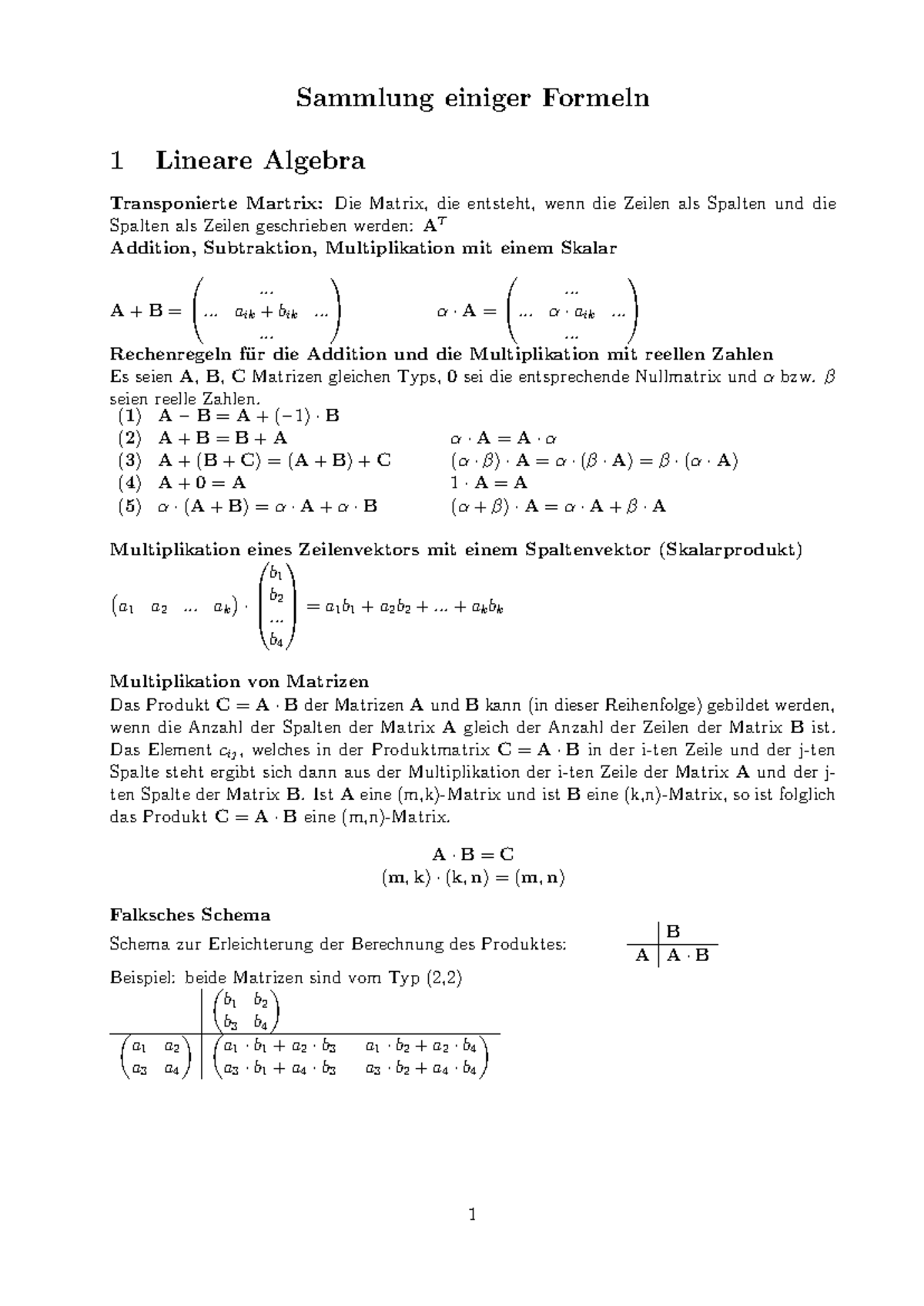 Formelsammlung kurz - Zusammenfassung Mathematik - Sammlung einiger ...