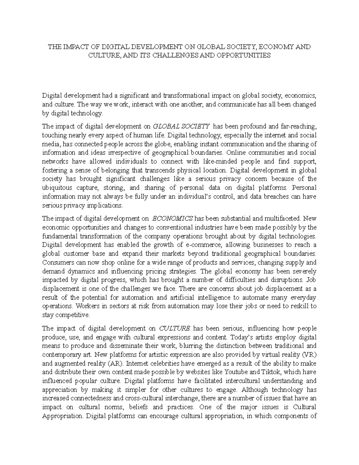 THE Impact OF Digital Development ON Global Society - THE IMPACT OF ...