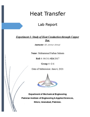 Lab 05 - Extended Surfaces - Heat Transfer Experiment 5: Study of heat ...