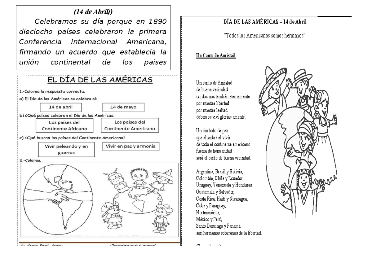 Dia de las americas - PRACTICA CALIFICADA - DÍA DE LAS AMÉRICAS – 14 de ...