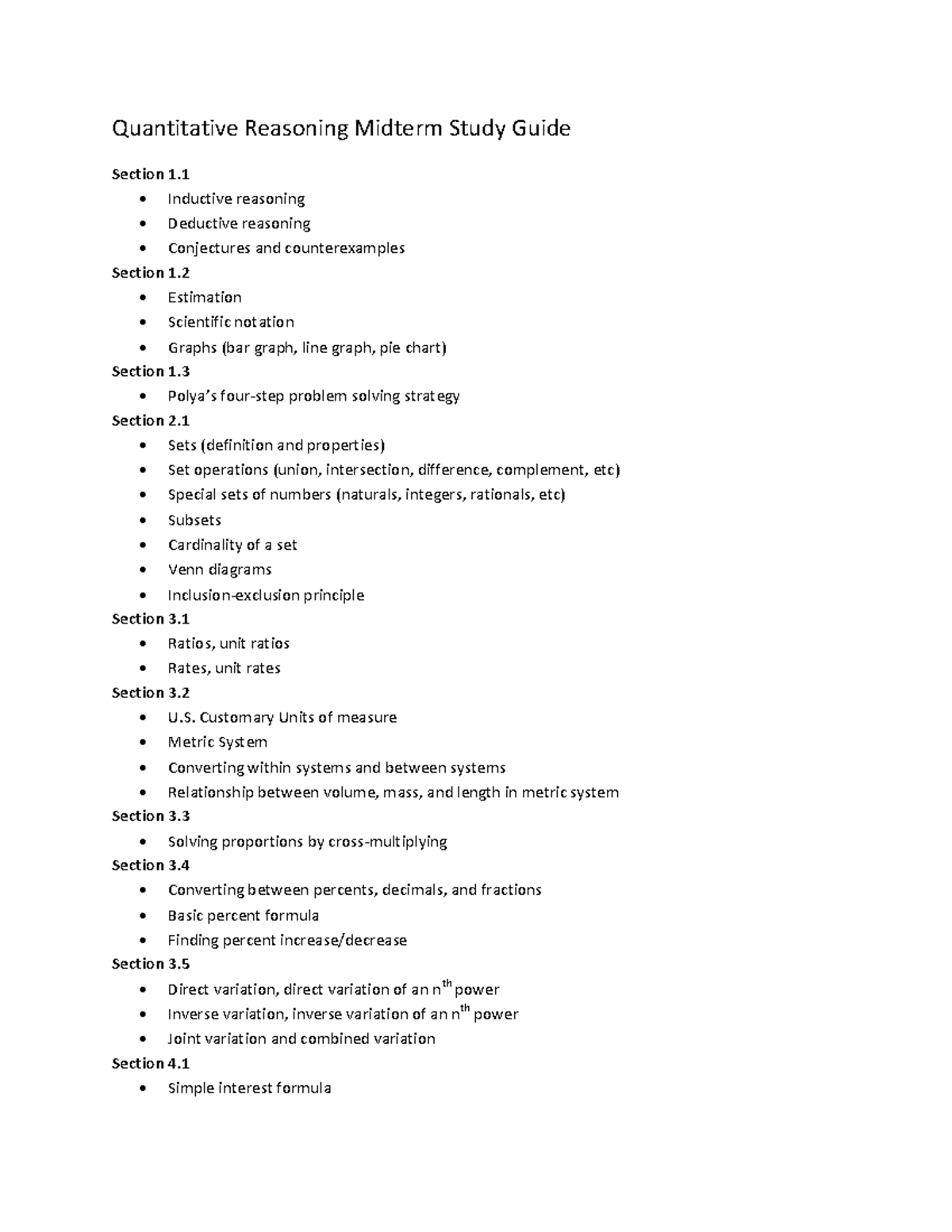 Midterm Study Guide - Quantitative Reasoning Midterm Study Guide ...