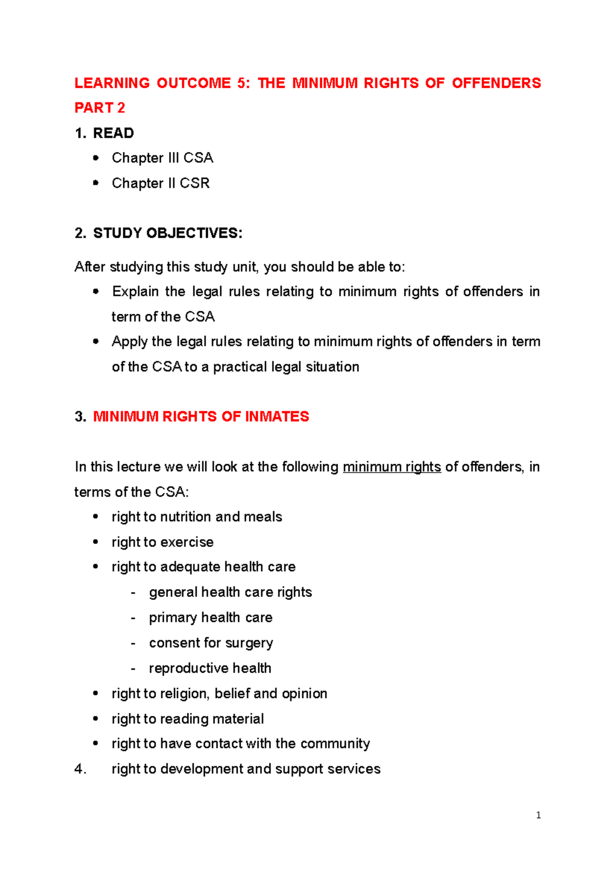 Learning Outcome 5 - NOTES - LEARNING OUTCOME 5: THE MINIMUM RIGHTS OF ...