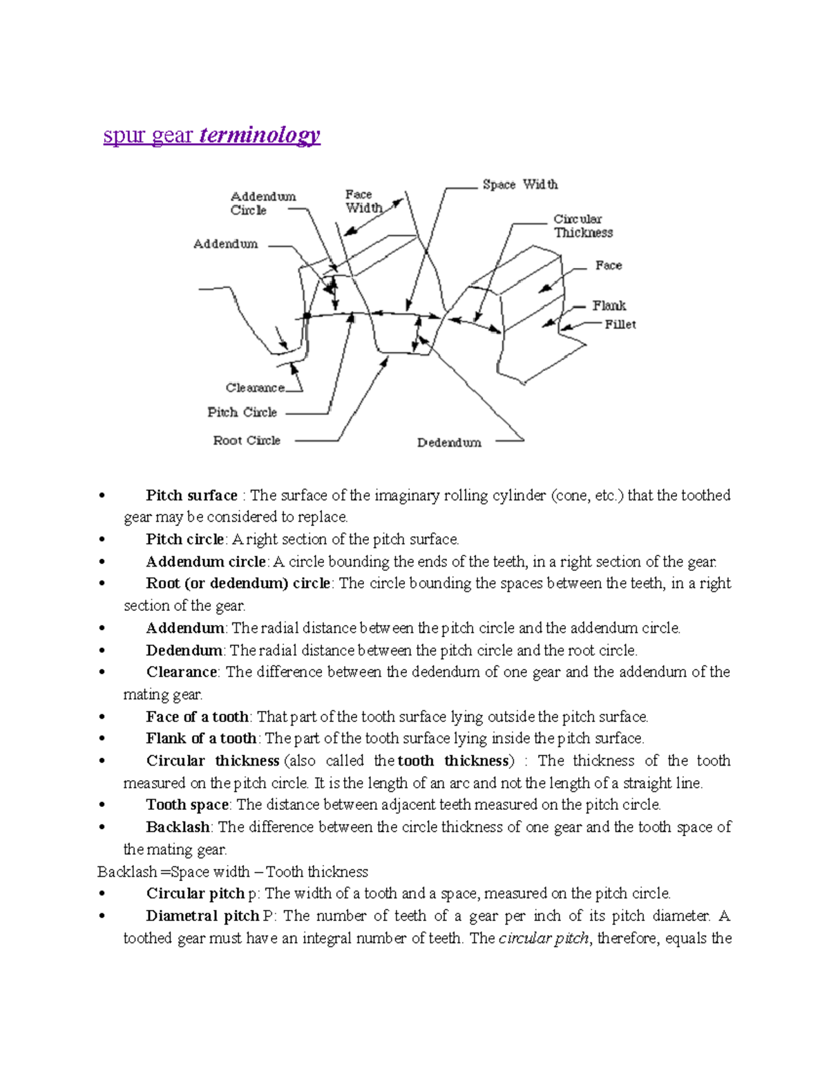 Spur gear - spur gear terminology Pitch - Studocu