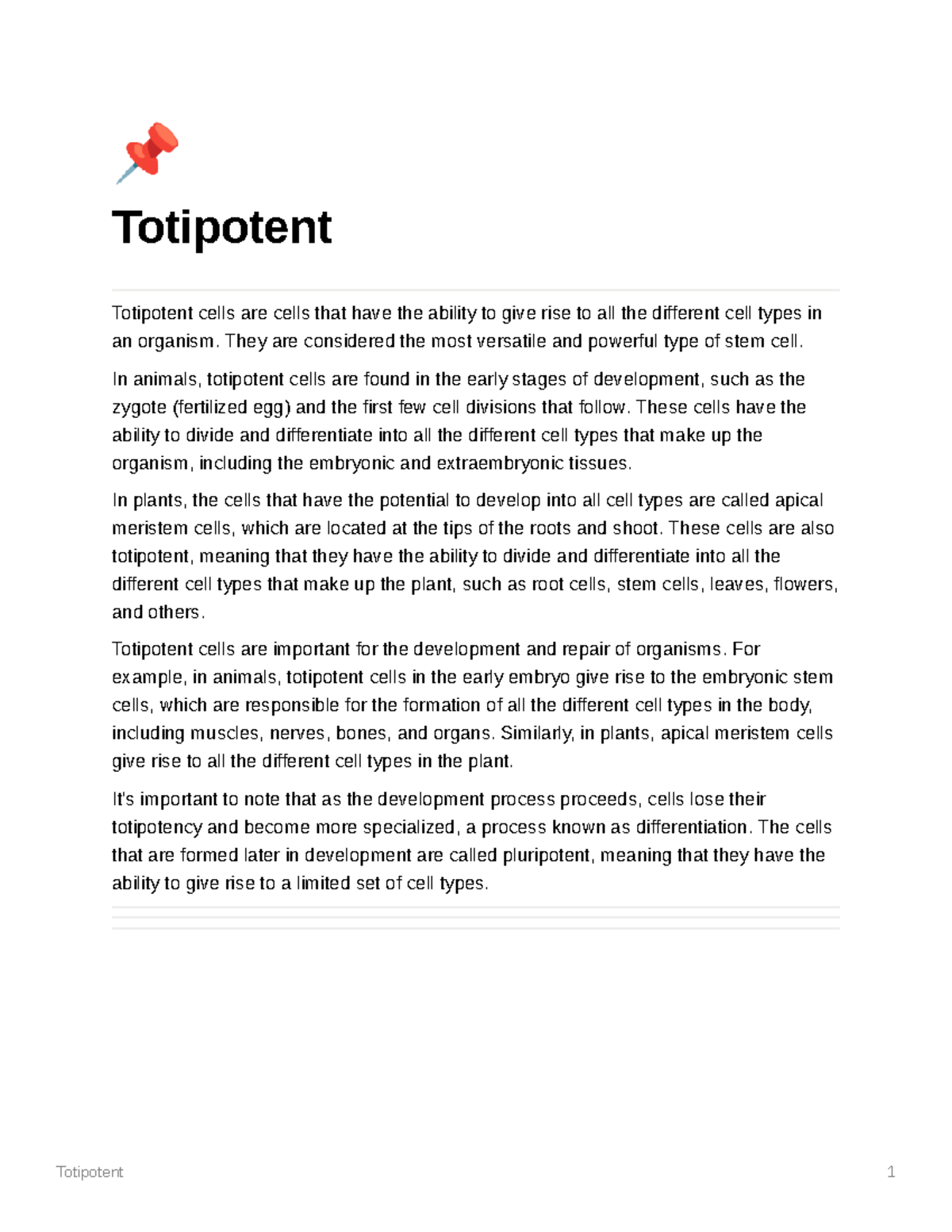 Totipotent - Cell Division, Cell Diversity and Cellular Organisation ...